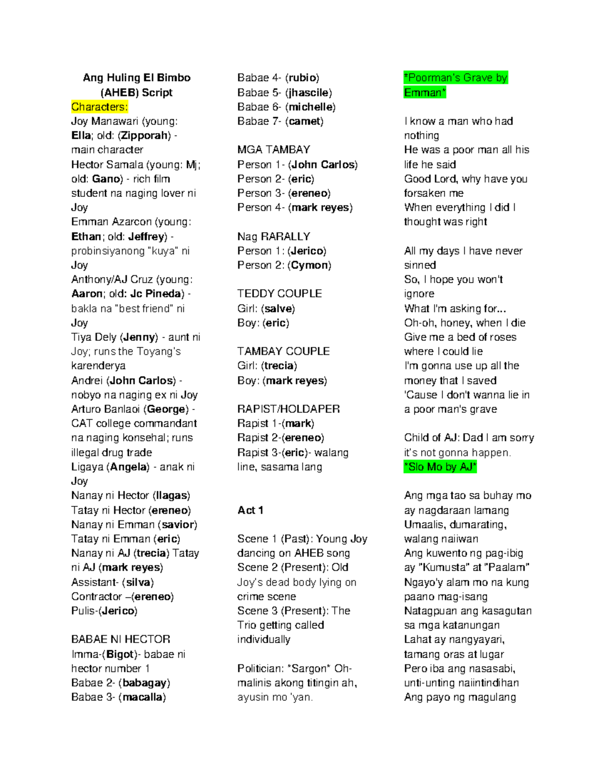 Aheb-Final-Script - Summary Creative Arts, Music Drama For Young ...