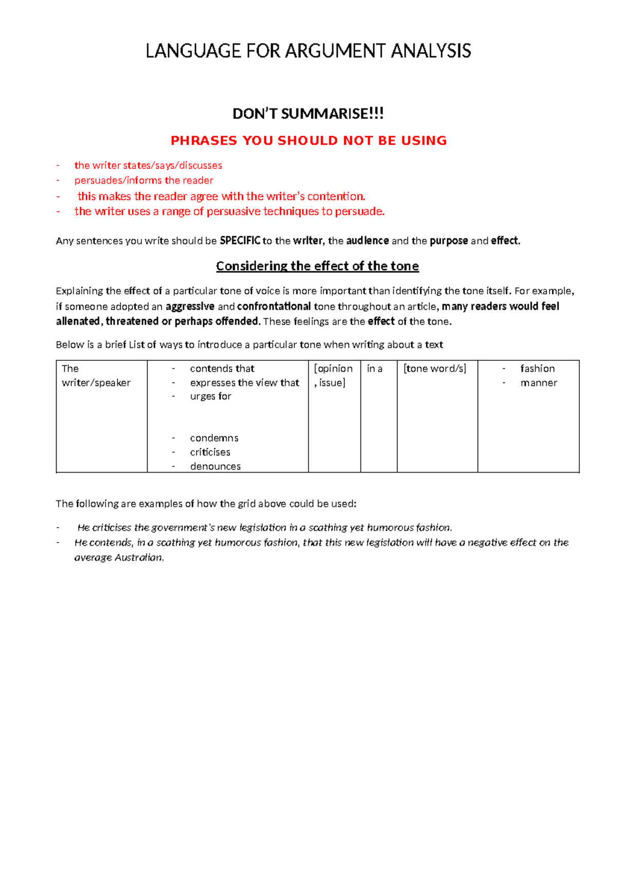 Language FOR Argument Analysis Glossary - LANGUAGE FOR ARGUMENT ...
