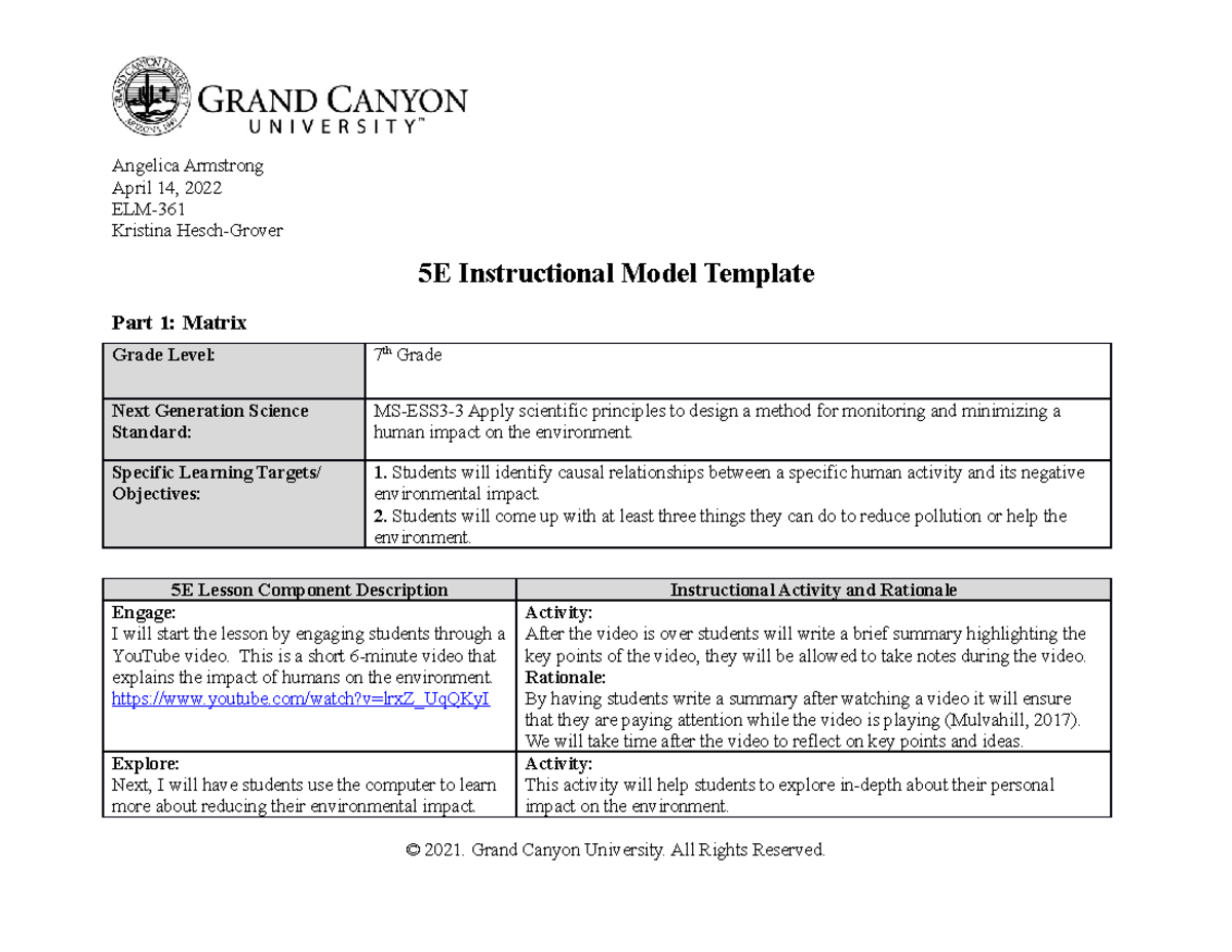 5E Instructional Model Topic 2 AArmstrong - Angelica Armstrong April 14 ...