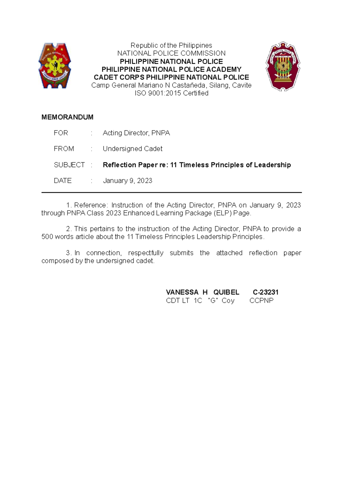 Article 1 - Reflection Paper - Republic of the Philippines NATIONAL ...