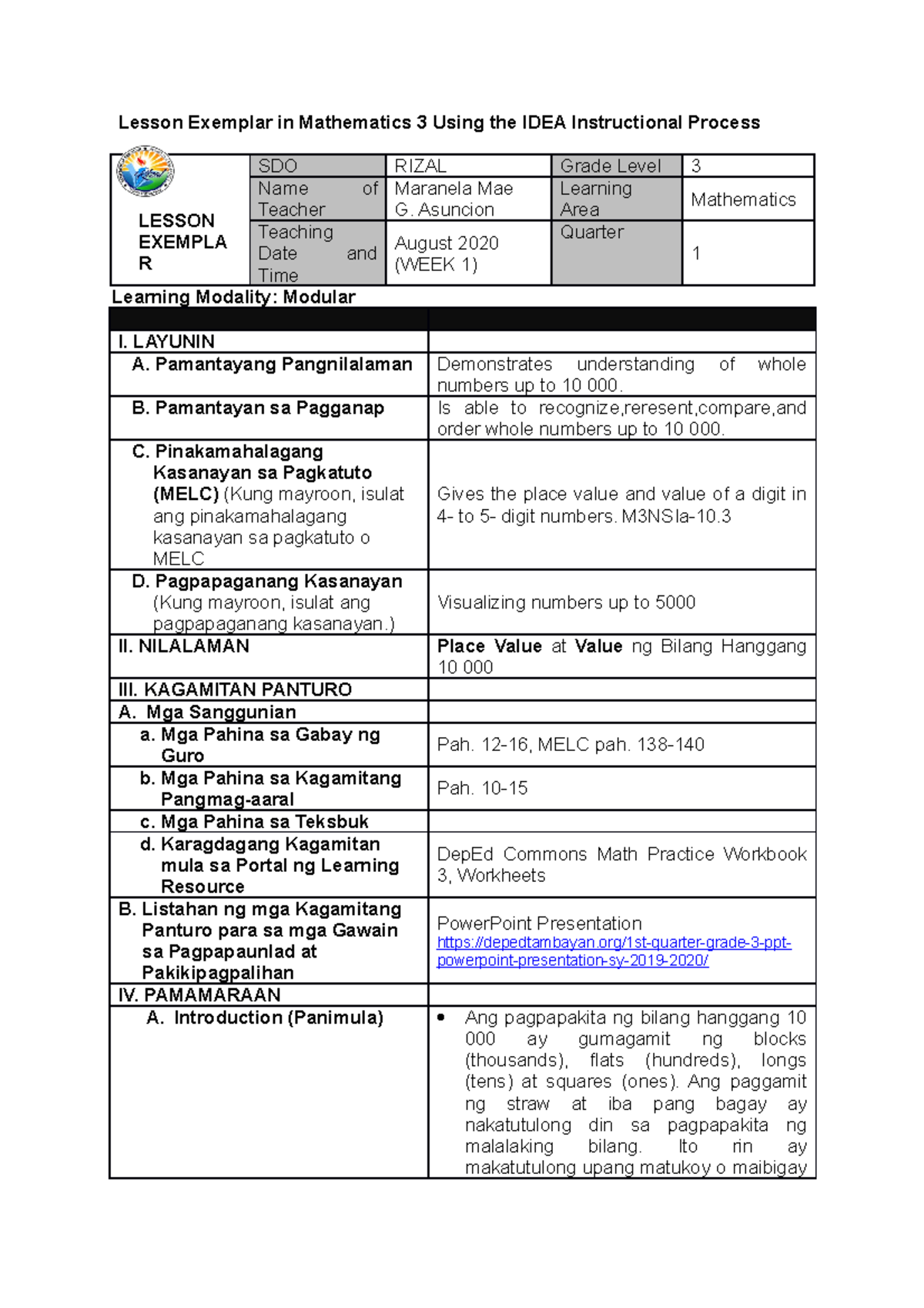 GR3QTR1MELC2 - sample lesson exemplar - Lesson Exemplar in Mathematics ...
