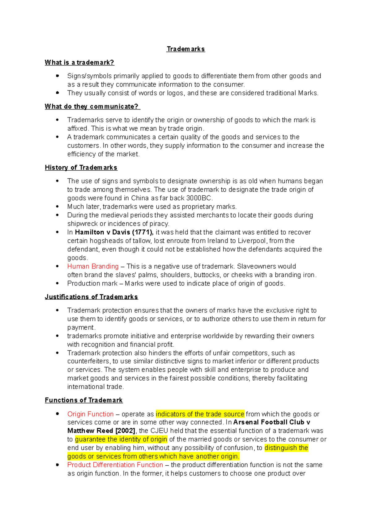 Trademarks - Lecture notes 3 - Trademarks What is a trademark? Signs ...