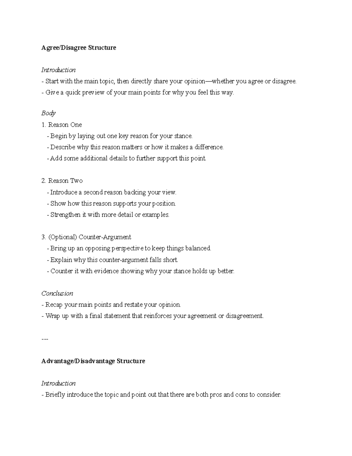 esp3 unit 2 dfgsdf - Agree/Disagree Structure Introduction Start with the main topic, then ...