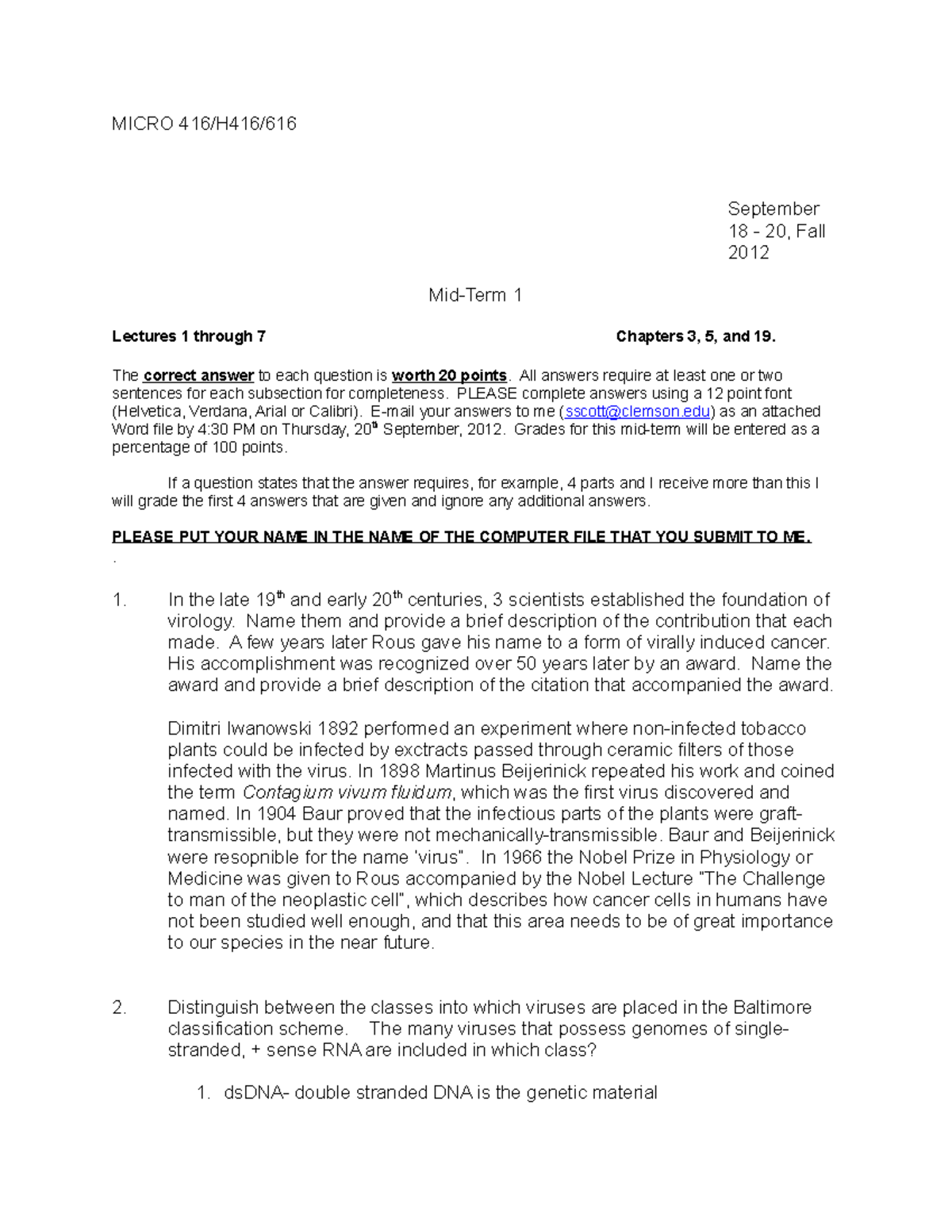 Virology Mid Term 1 2012 - Marine Science: Marine Biology and ...