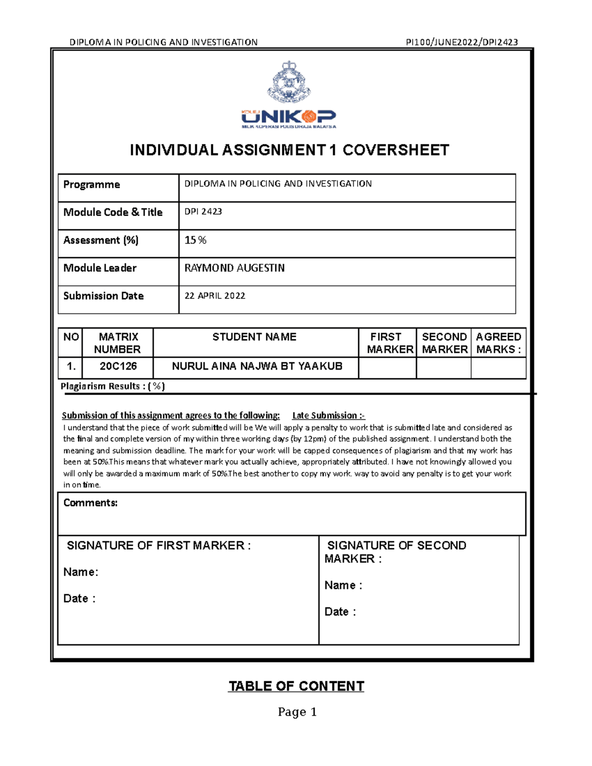 DPI2423 Social Psychology - INDIVIDUAL ASSIGNMENT 1 COVERSHEET ...