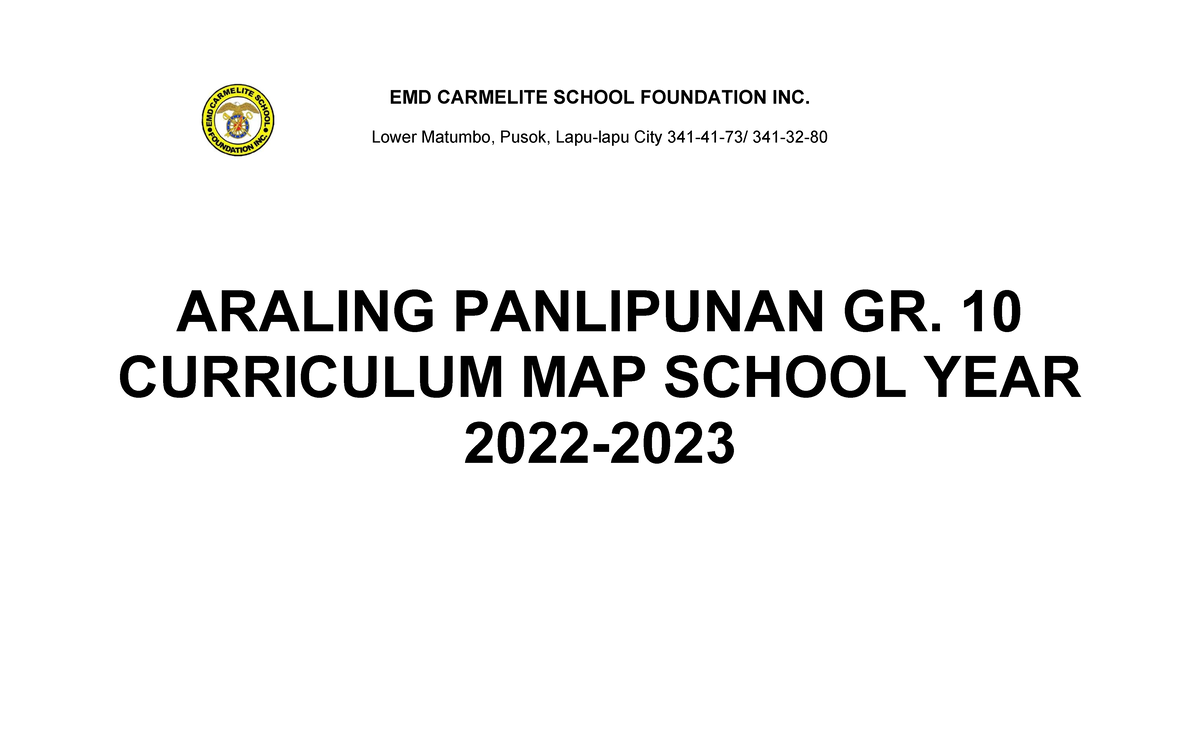 Araling Panlipunan 10 Curriculum MAP - EMD CARMELITE SCHOOL FOUNDATION ...
