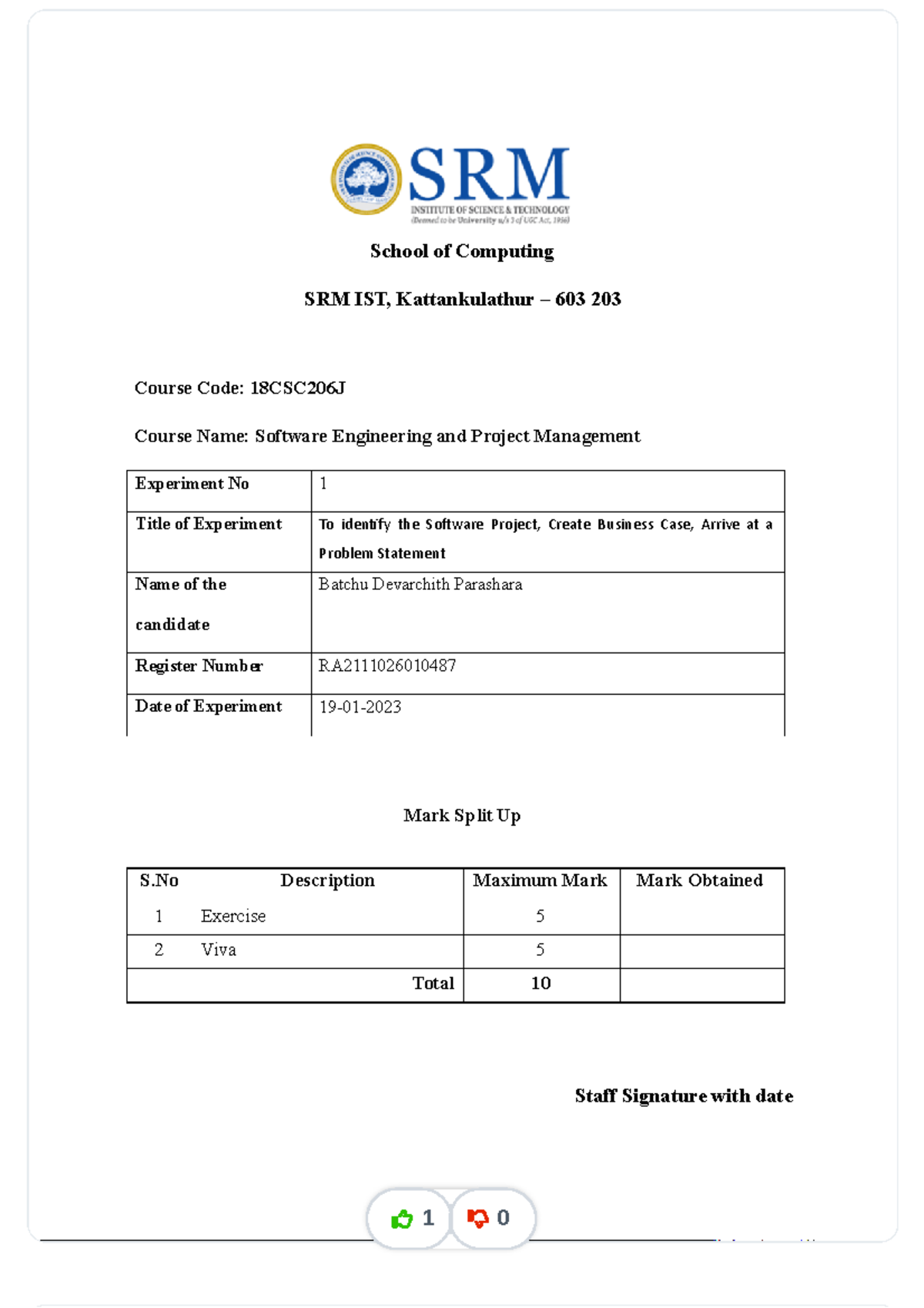 18csc206j-sepm-ex-1-google-docs compress - School of Computing SRM IST ...