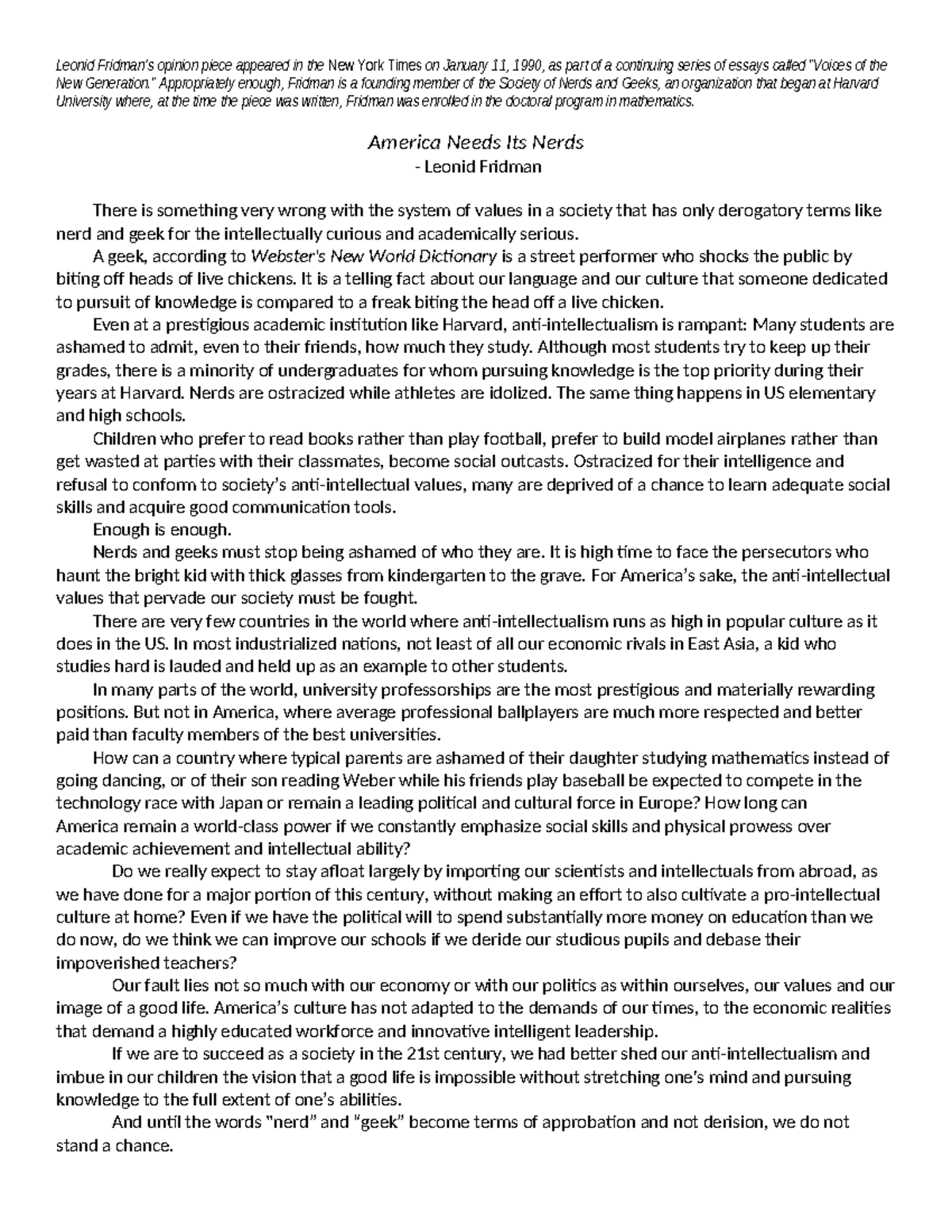 America Needs its Nerds-1 - Leonid Fridman’s opinion piece appeared in ...