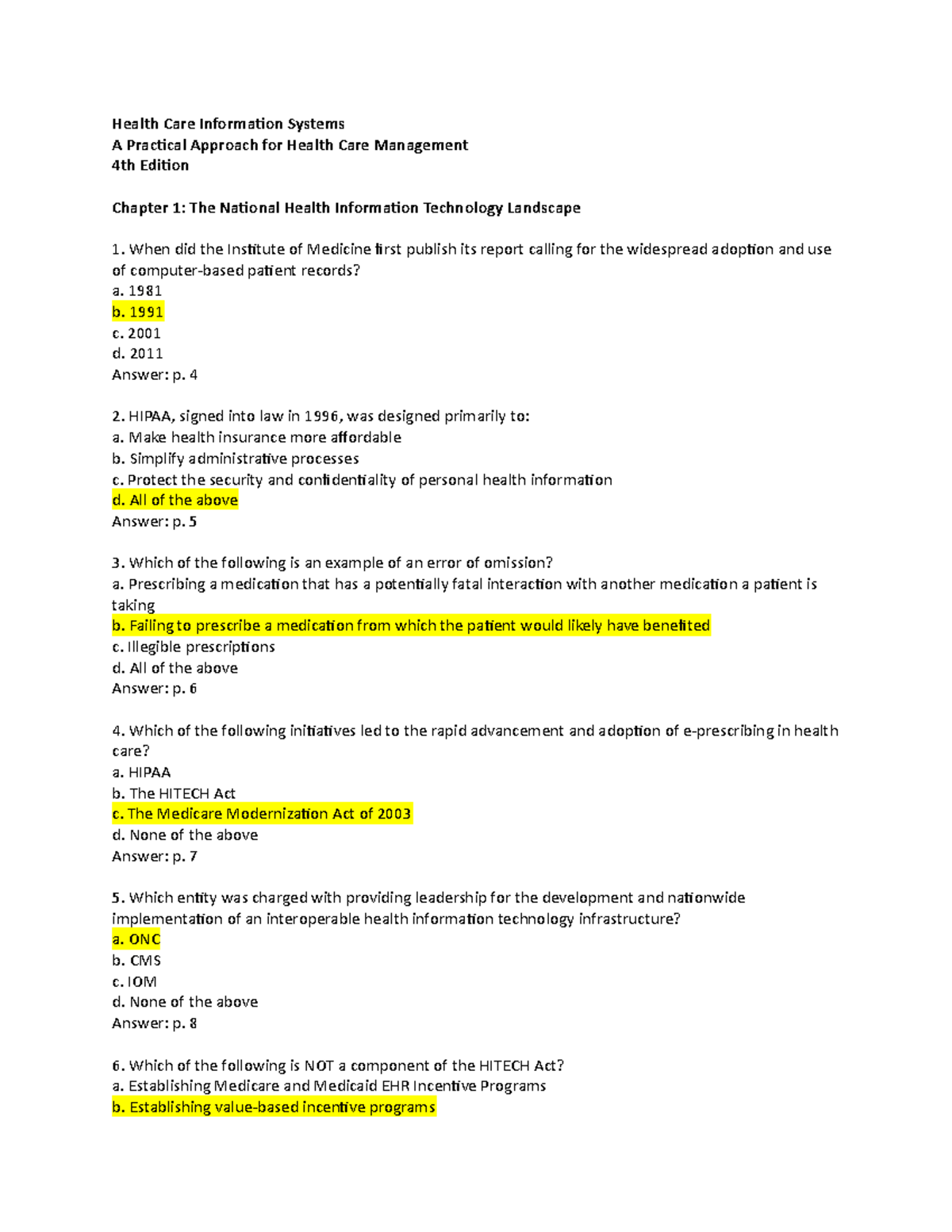 9781119337089 Test Bank ch01 - Health Care Information Systems A ...