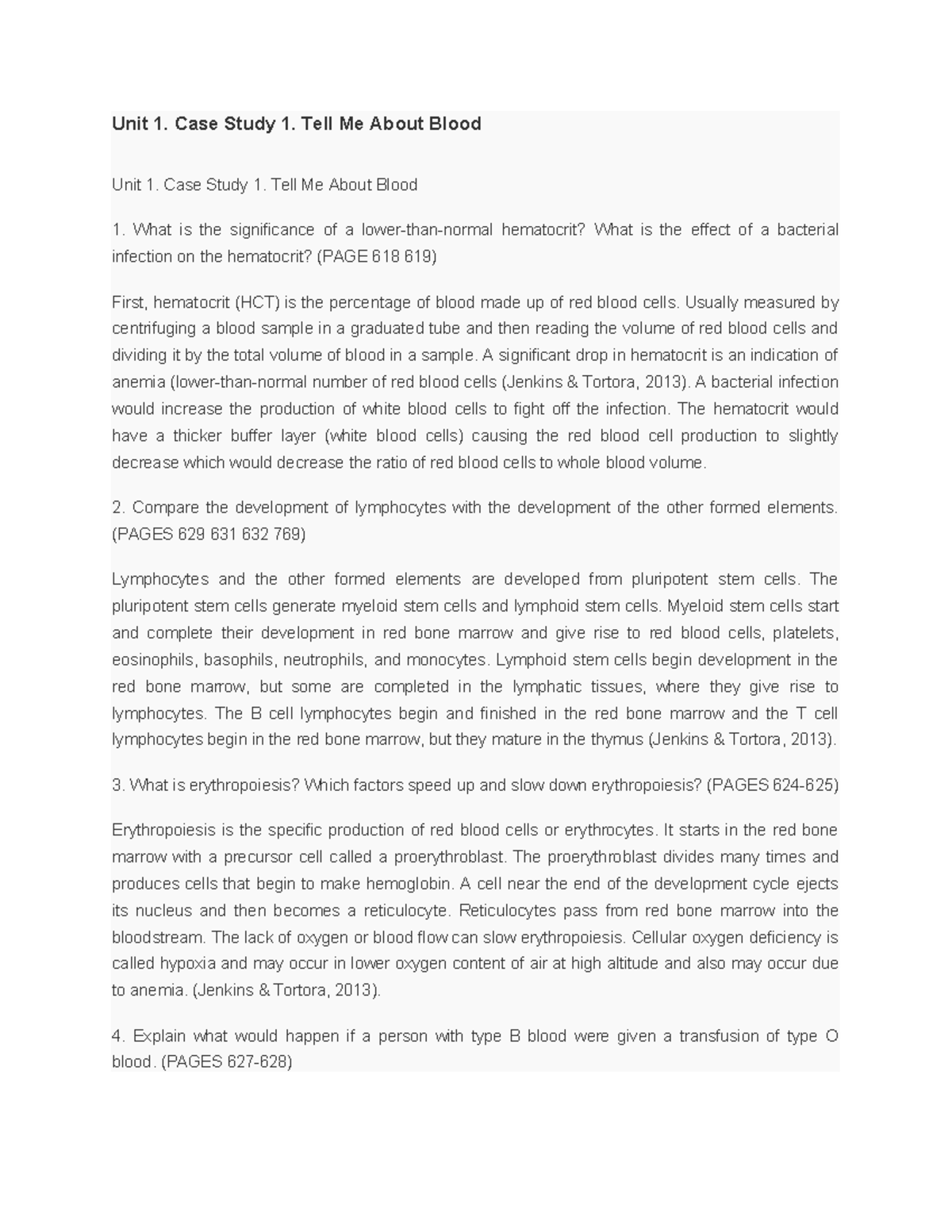 Unit 1 - study - Unit 1. Case Study 1. Tell Me About Blood Unit 1. Case ...