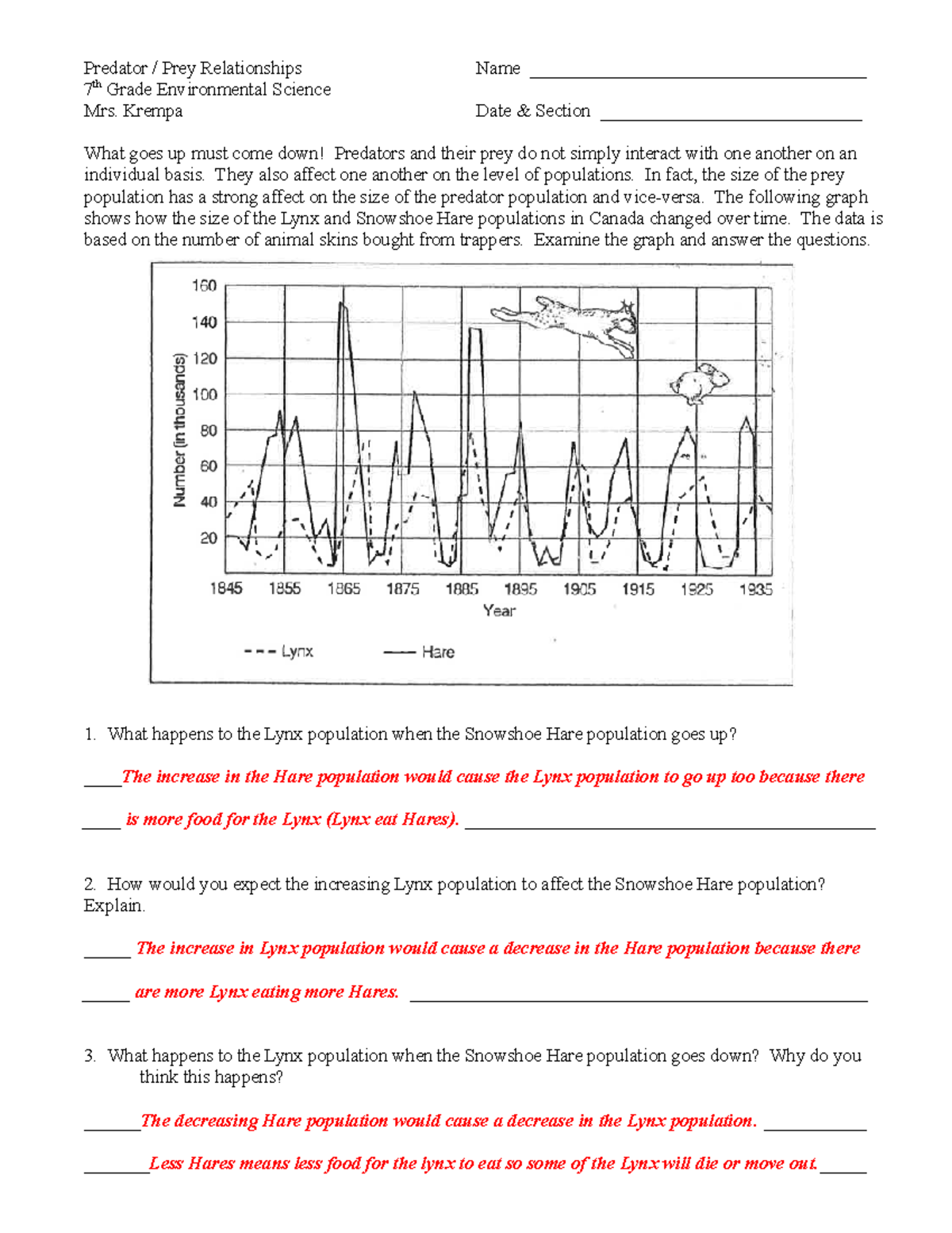 Predator prey ws answers - Predator / Prey Relationships Name