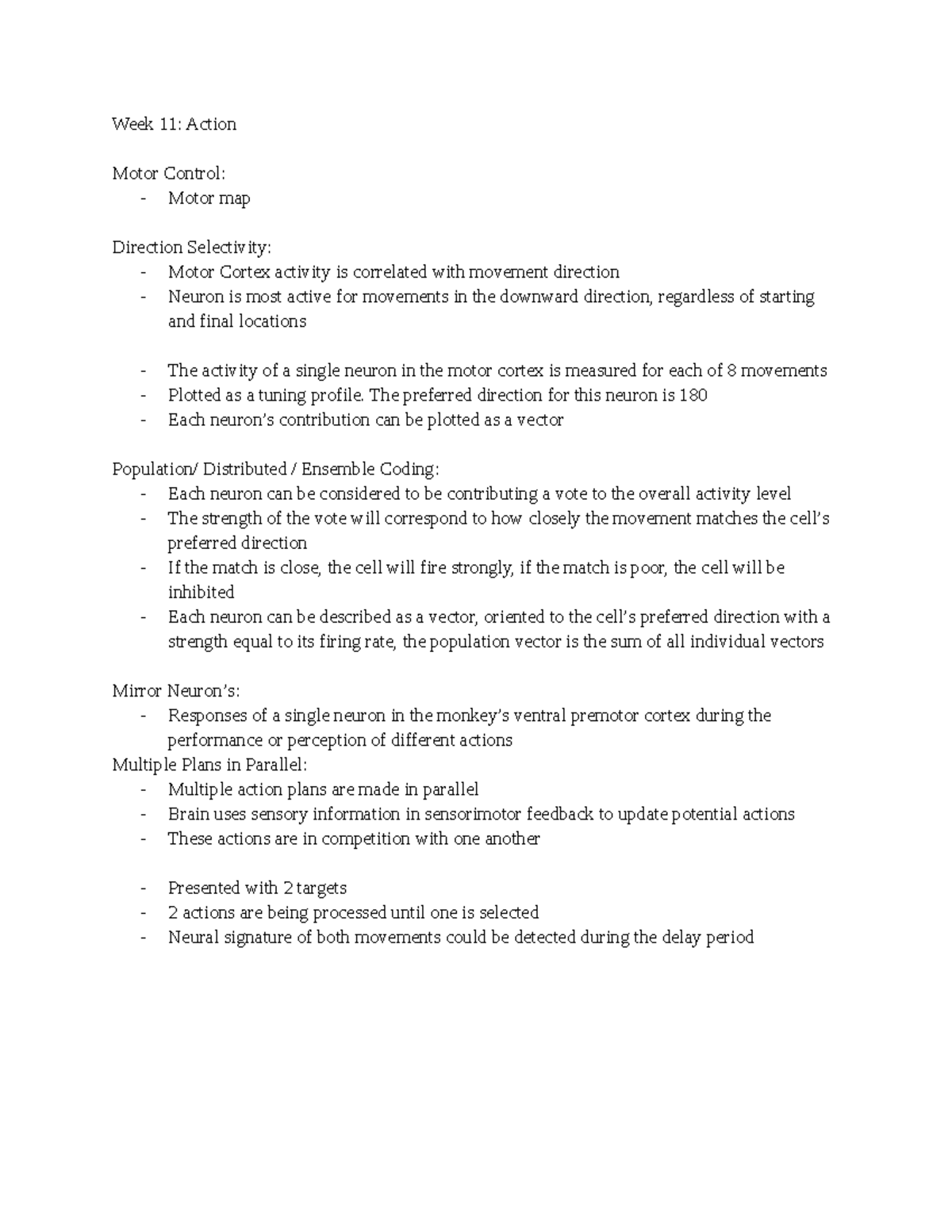 Week 11 Action - Notes from weekly lectures - Week 11: Action Motor ...