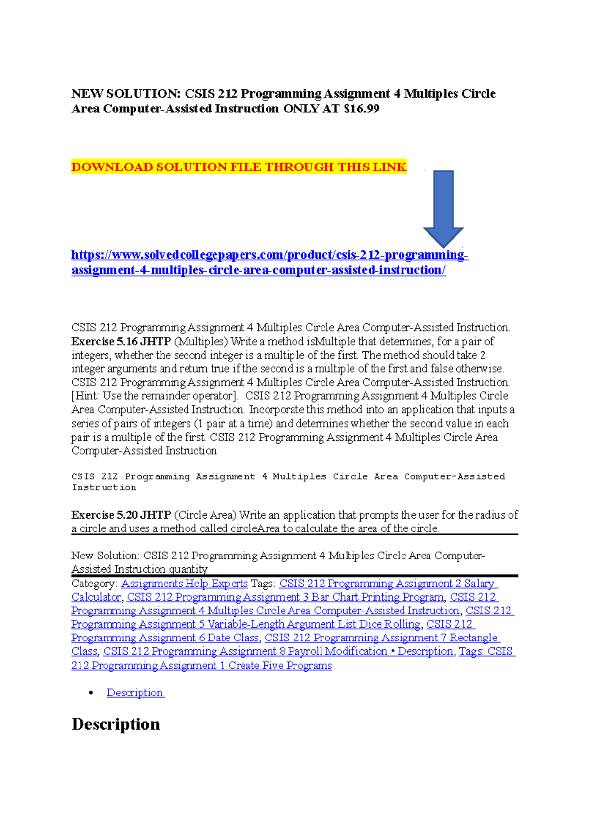 New Solution Csis 212 Programming Assignment 4 Multiples Circle Area Computer Assisted