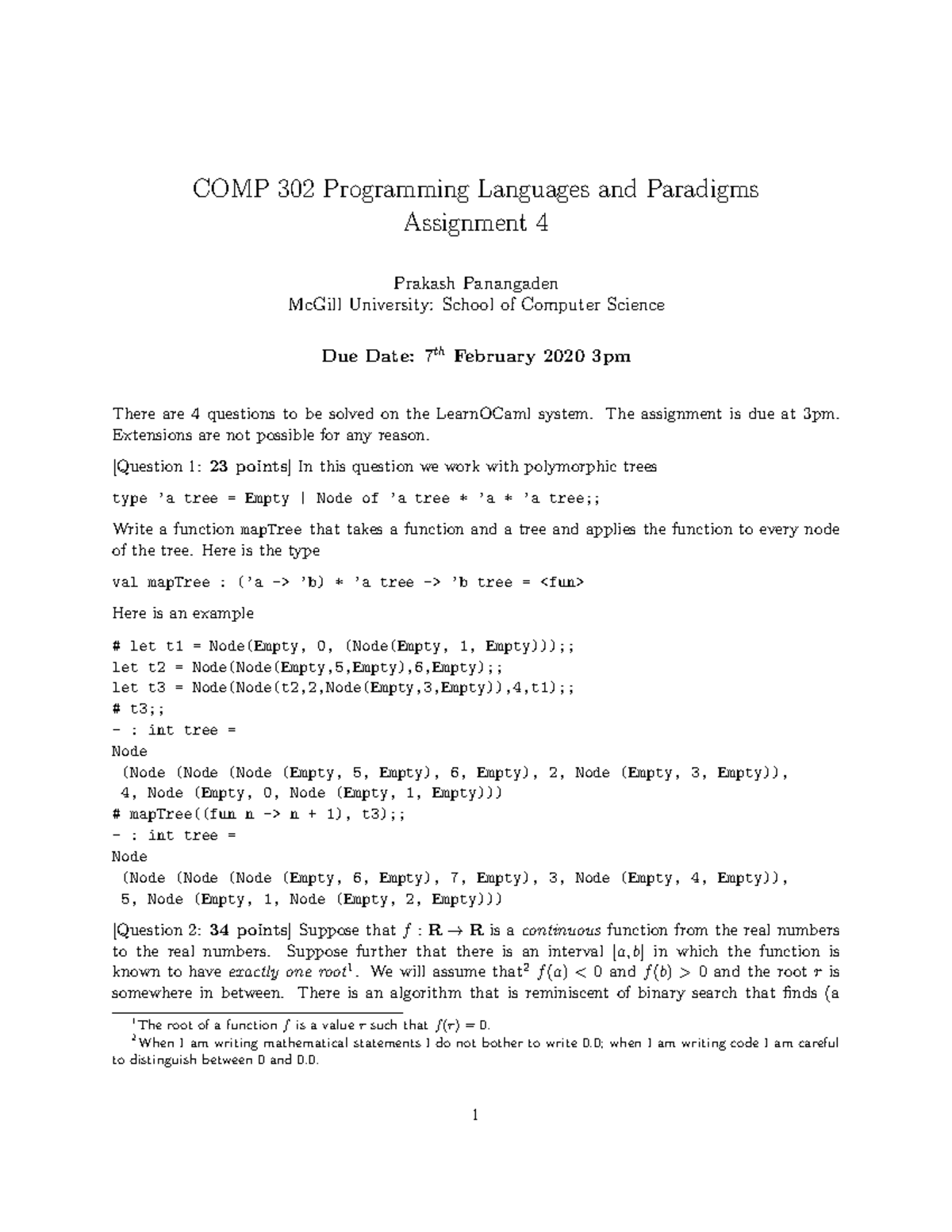 Hw4 - Ocaml Assignment 4 - COMP 302 Programming Languages and Paradigms Assignment 4 Prakash ...
