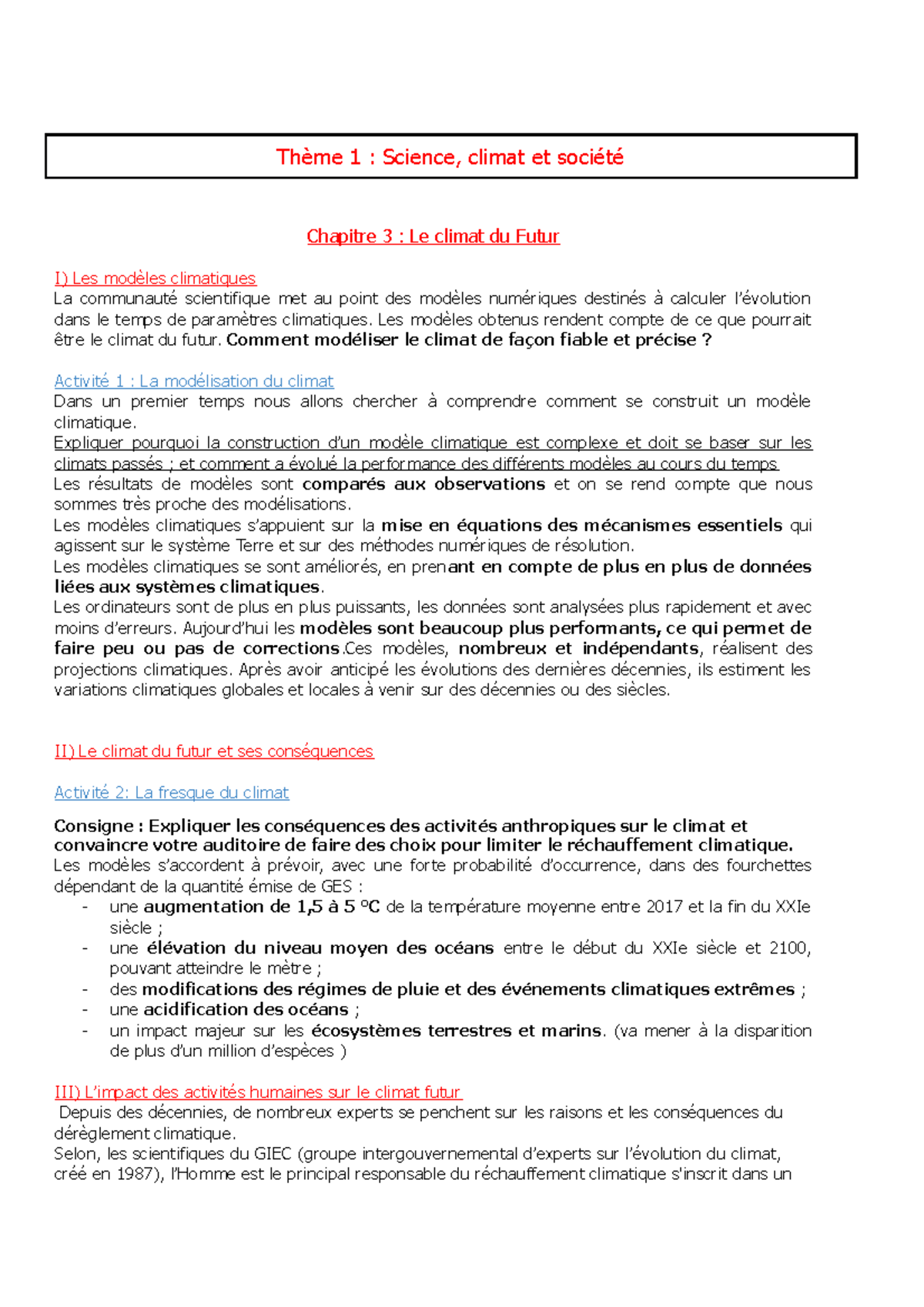Chap3 - Cours sur le thème 1 : science, climat et société - Thème 1 ...