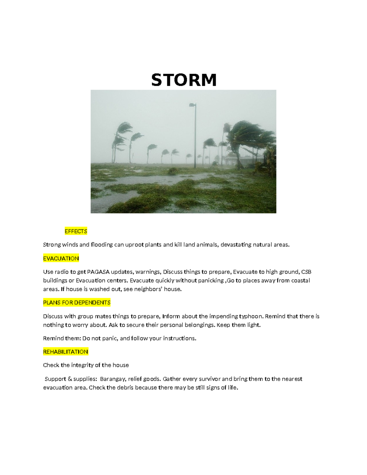 Calamities and safety tips when calamities are present - STORM EFFECTS ...
