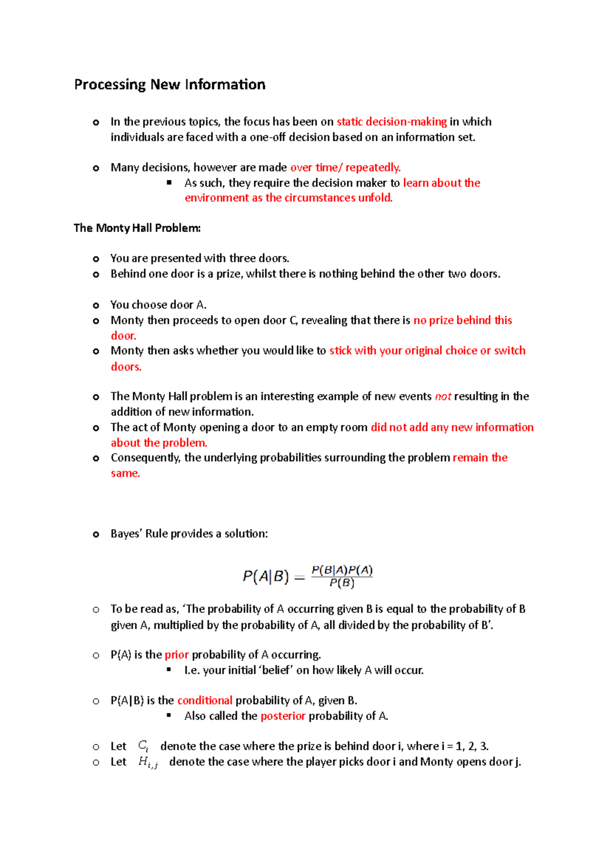 Processing New Information - o Many decisions, however are made over ...