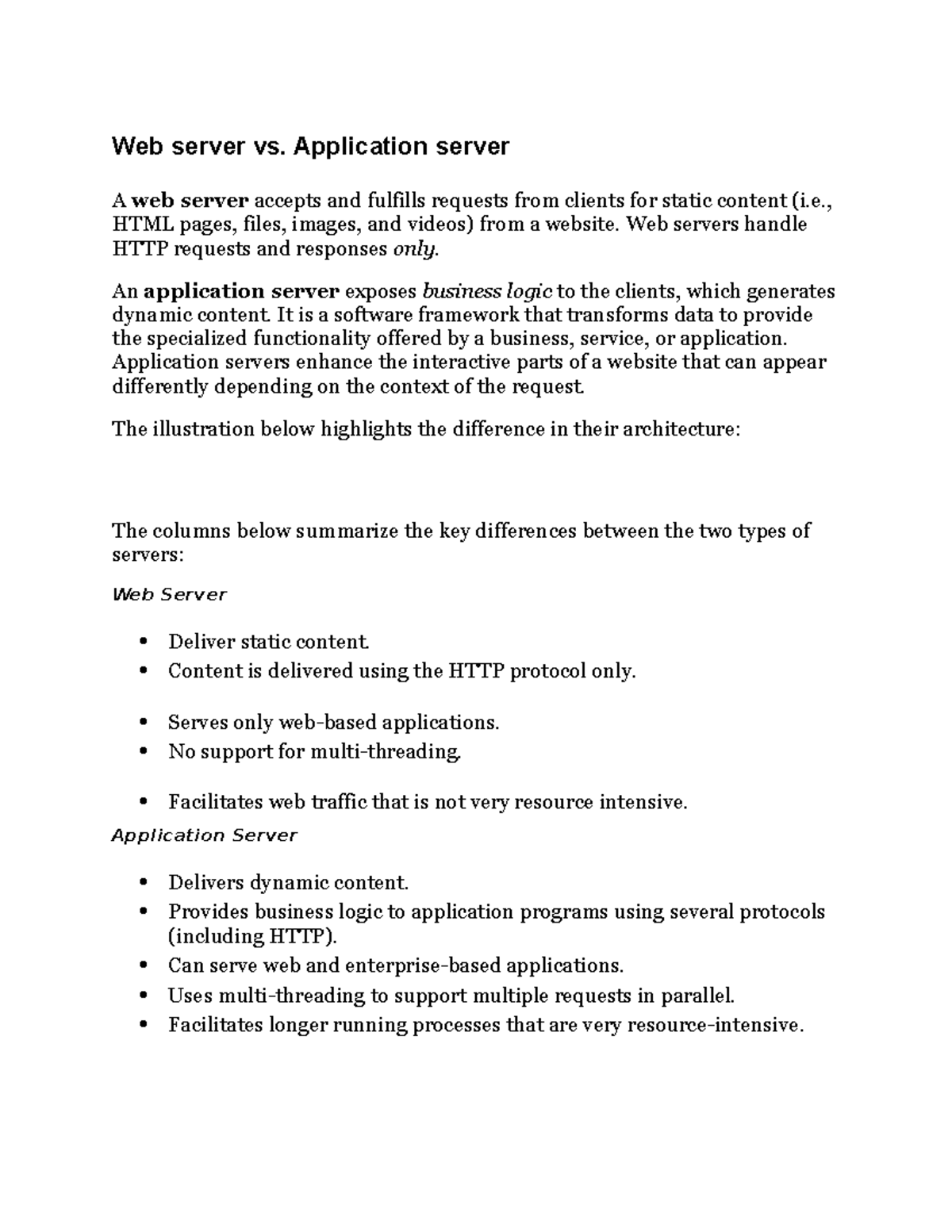 Assignment # 8 Web server vs. Application server - Web server vs ...