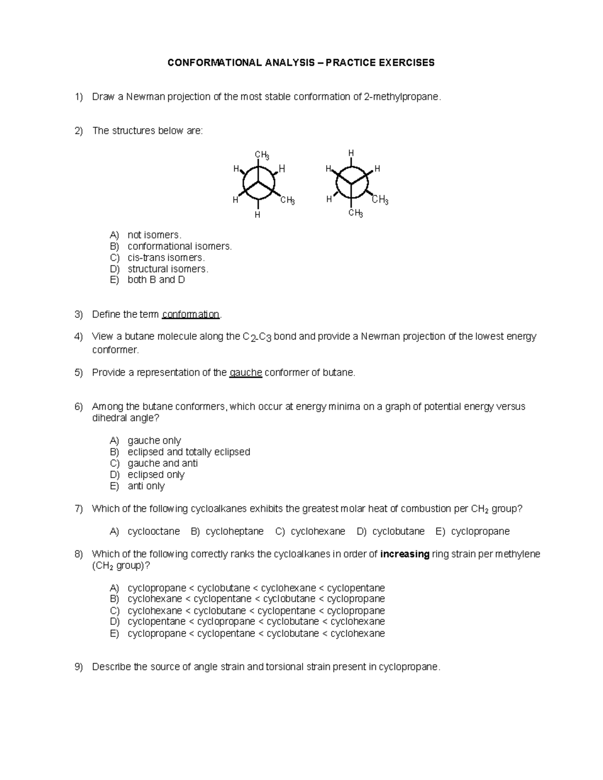 Newman Projection and Cyclic Sturcture practice - CONFORMATIONAL ...