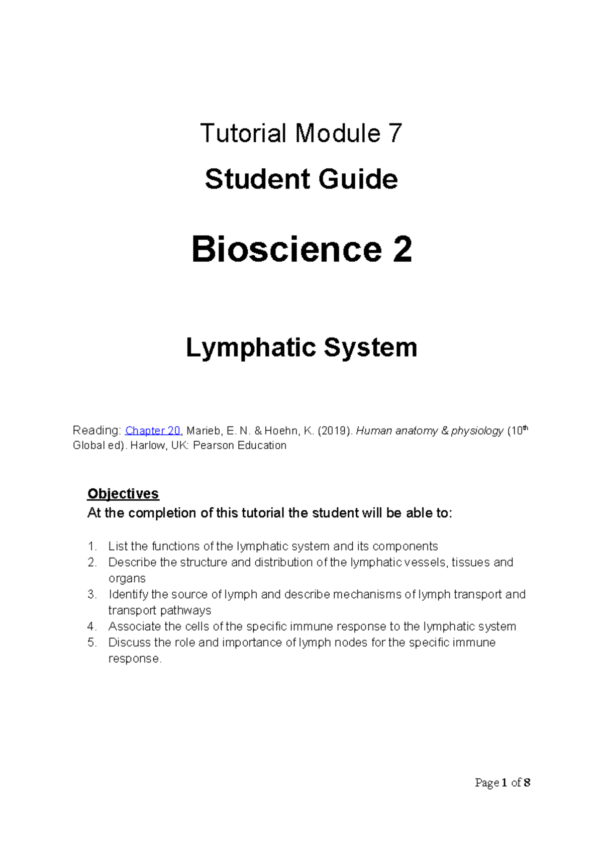 Module 7 - Tutorial - Student Guide - Lymphatic system - Tutorial Module 7 Student Guide ...