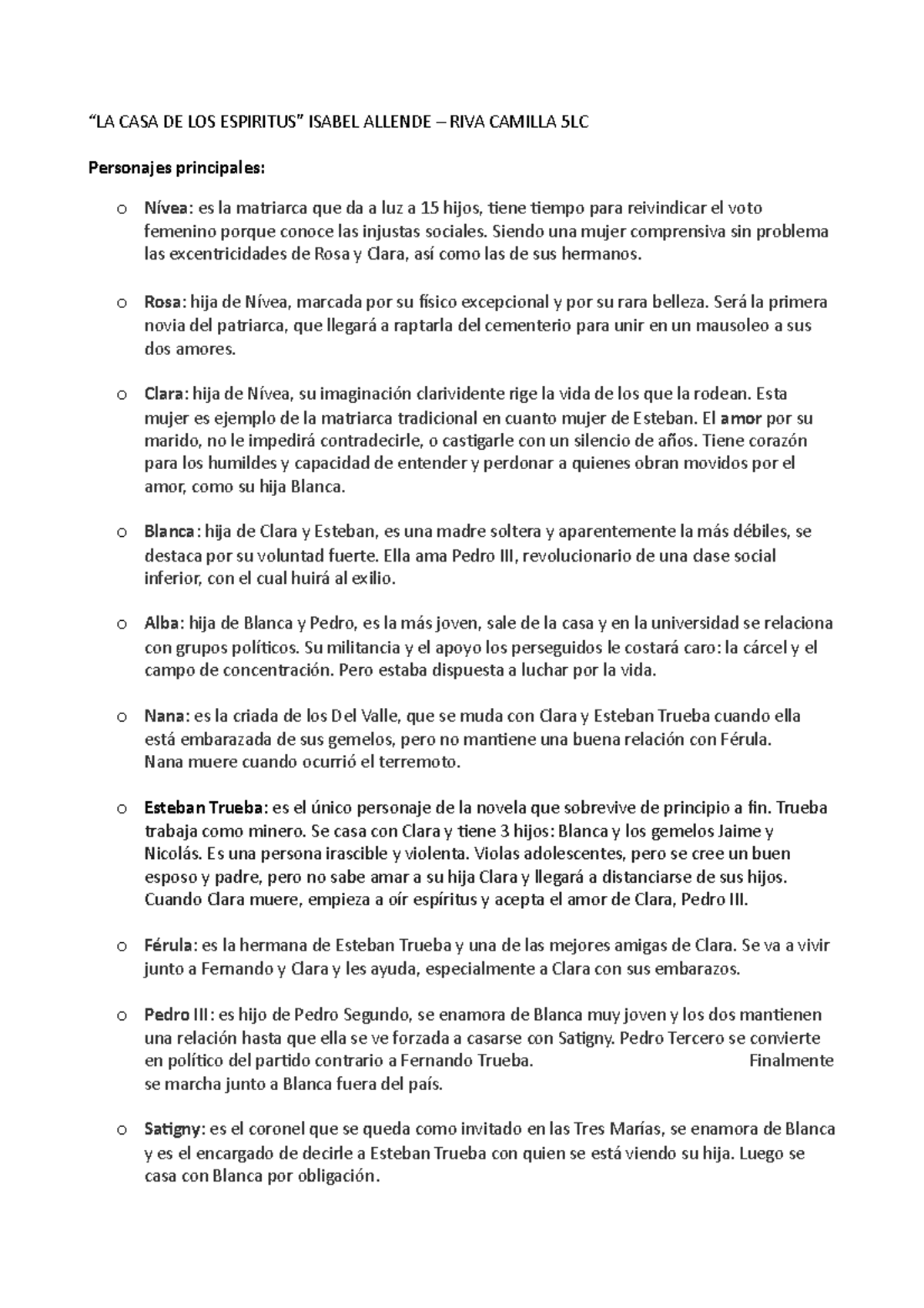 LA CASA DE LOS Espiritus APPUNTI E ANALISI - “LA CASA DE LOS ESPIRITUS ...