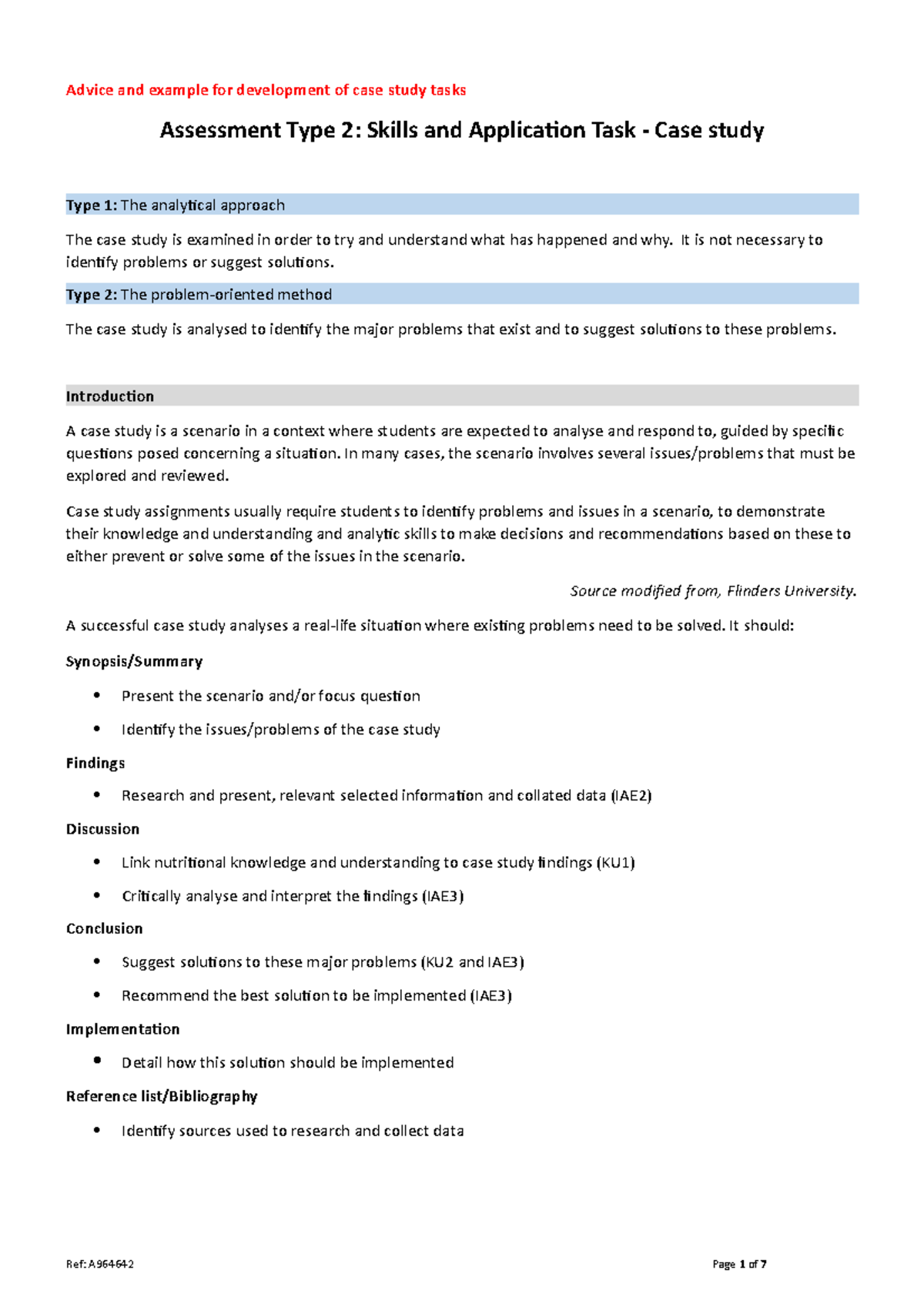 Case study - 01 - Exemplier and assignment task sheet - Advice and ...