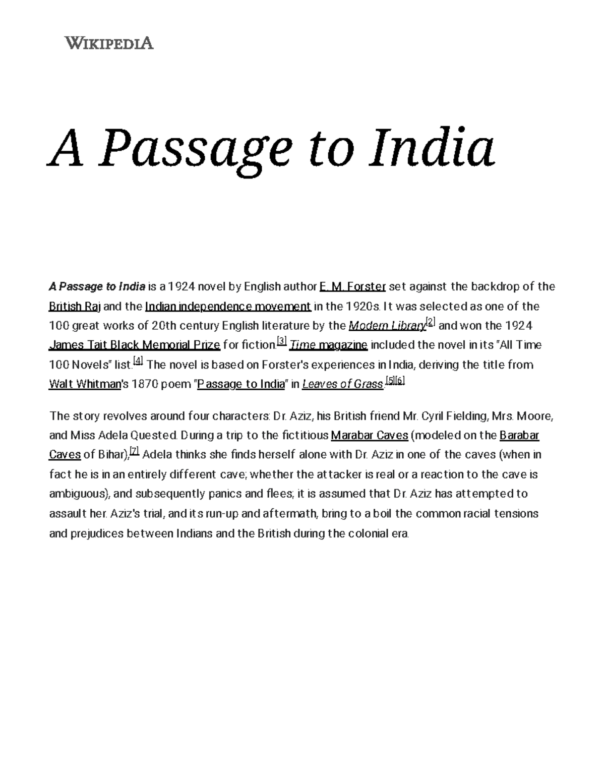 A Passage to India - M. Forst er set against t he backdrop of t he Brit ...