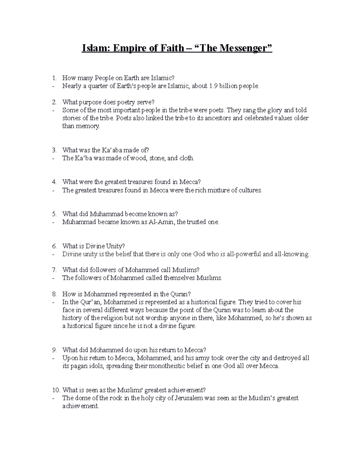 Islam Empire of Faith Film Questions - pt - Islam: Empire of Faith ...