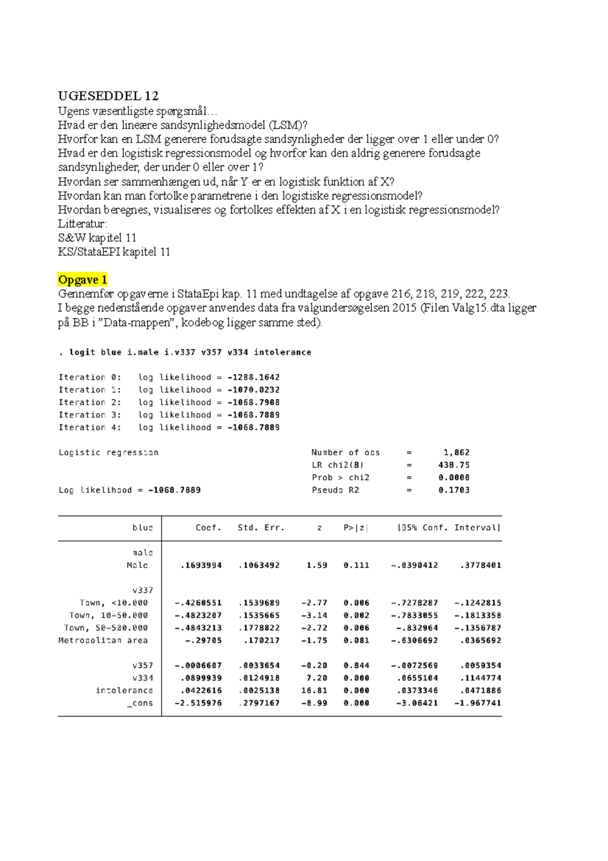 SAMF A noter om Logit regressioner - UGESEDDEL 12 Ugens væsentligste ...