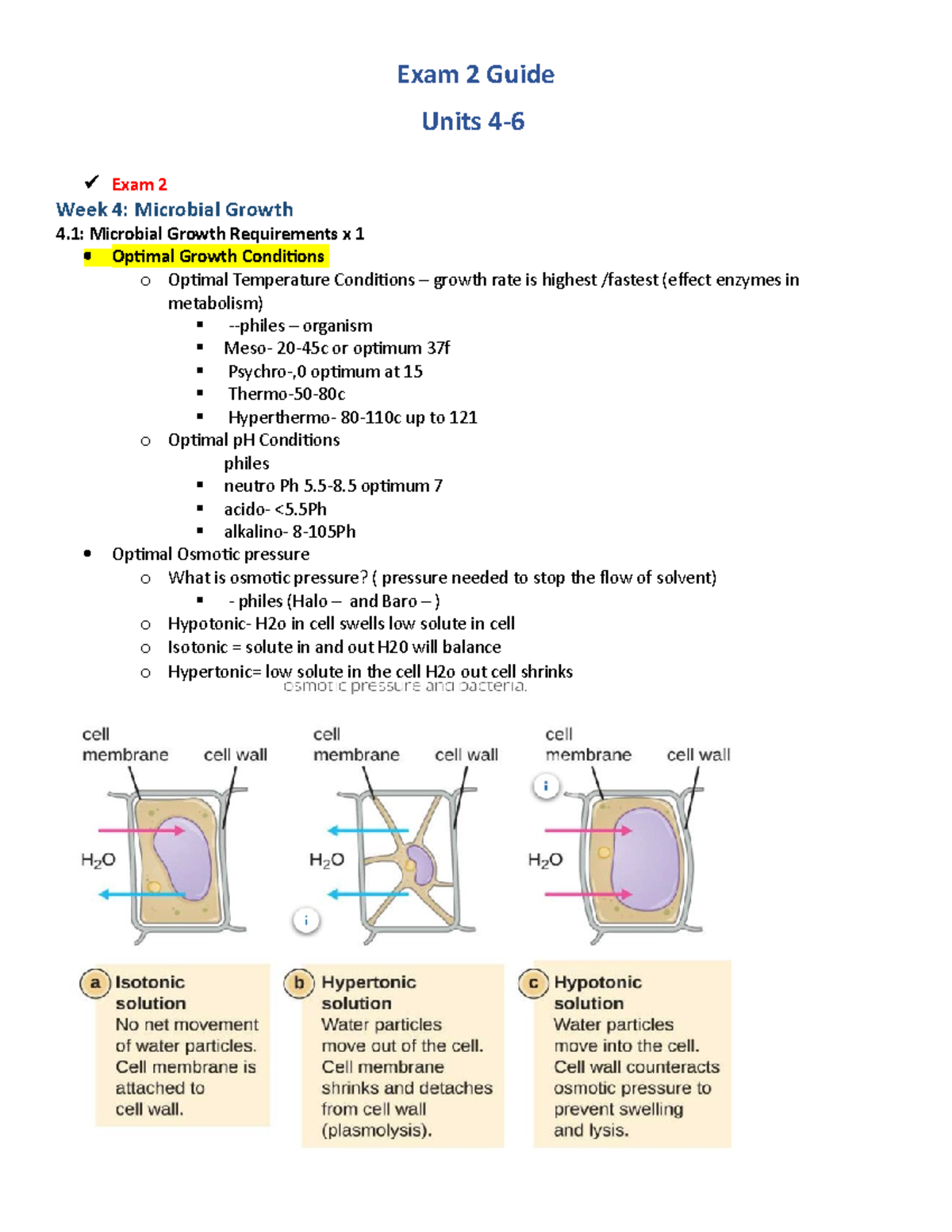 Exam 2 Guide - Exam 2 Guide Units 4- Exam 2 Week 4: Microbial Growth 4 ...