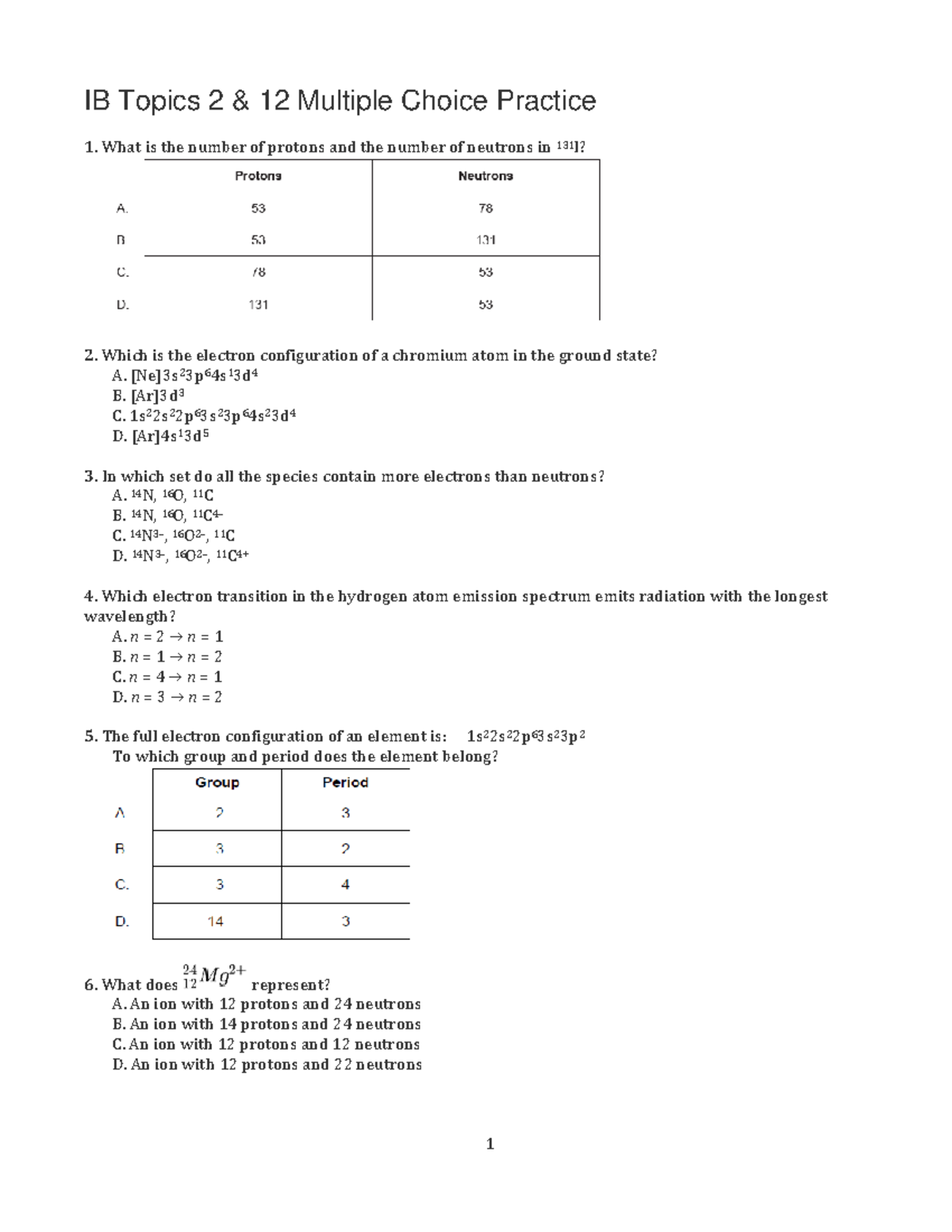 Topic 2 12 mc practice - lecture notes - IB Topics 2 & 12 Multiple ...