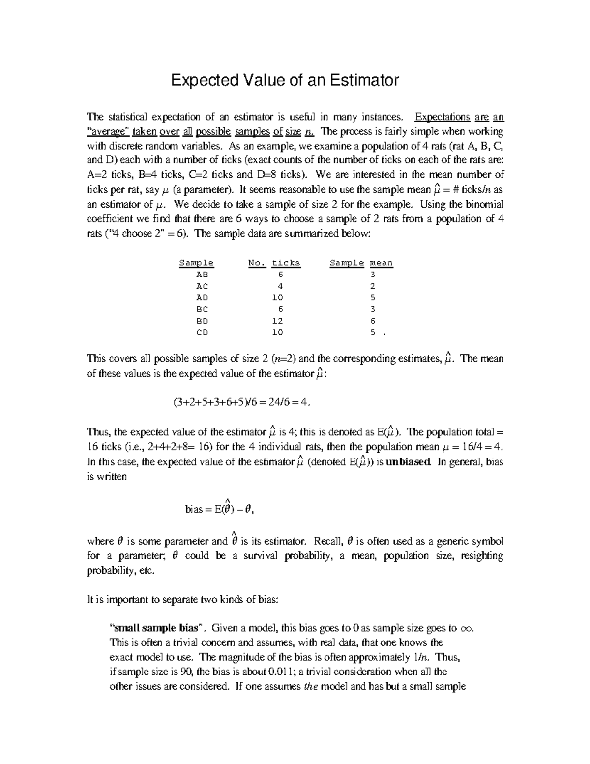 Expected Value Of Estimator Expected Value Of An Estimator The