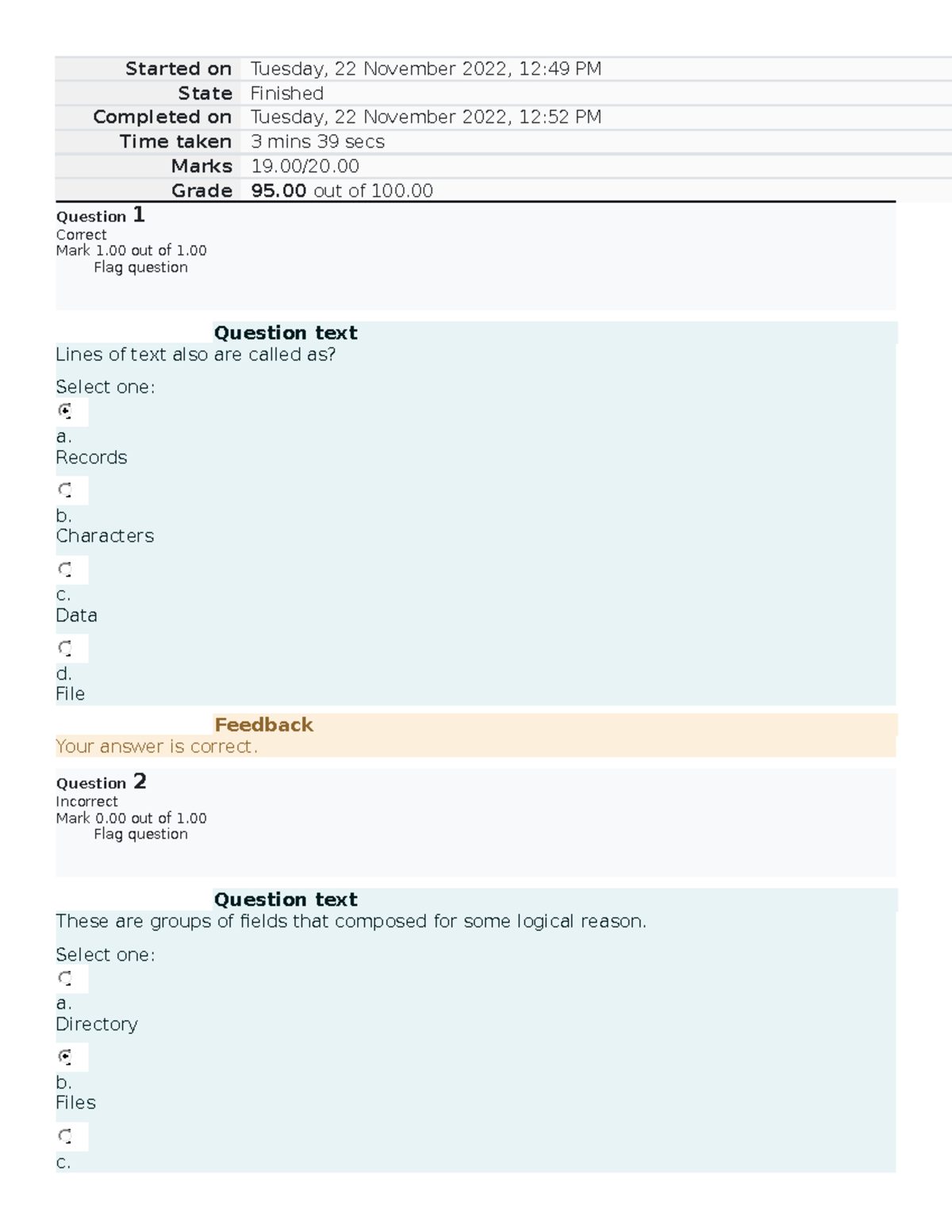 Programming logic and design final quiz 1 - Started on Tuesday, 22 ...
