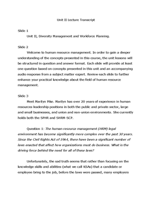 HRM 3302 Unit III Lesson - Unit III Staffing, Recruiting, and Selecting Unit III: Staffing ...