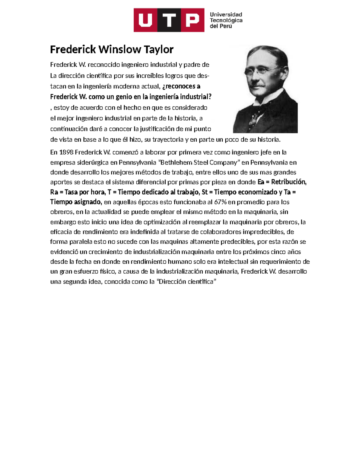 Frederick Winslow Taylor - Frederick Winslow Taylor Frederick W ...