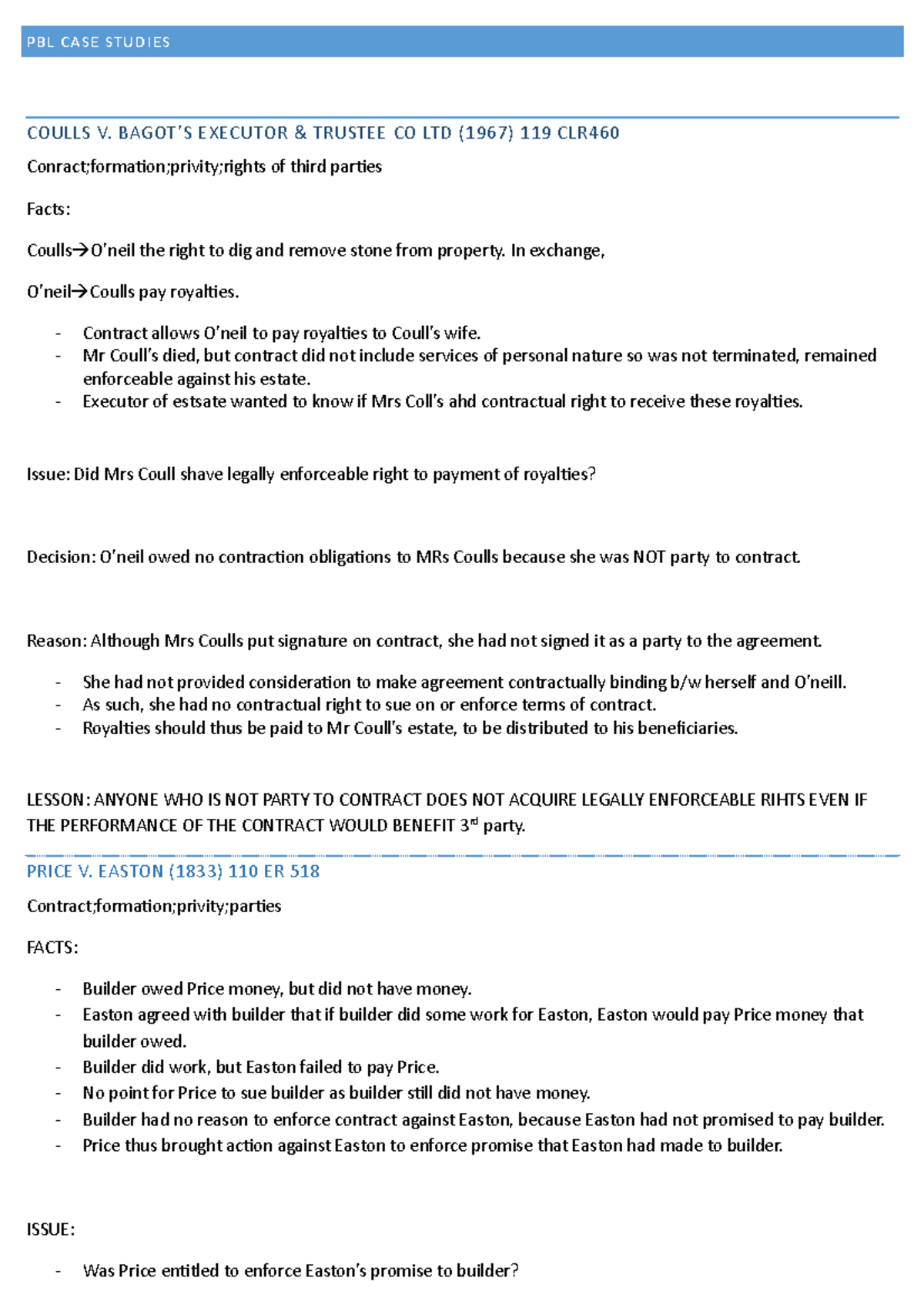 PBL Case Studies - Summary Principles of Business Law - PBL CASE ...