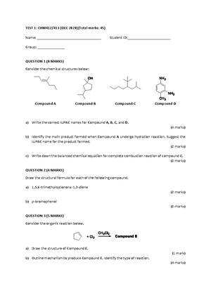 Assignment CHM413 412 May2022 - Assignment CHM412/CHM413 Mac-July 2022 Name : - Studocu