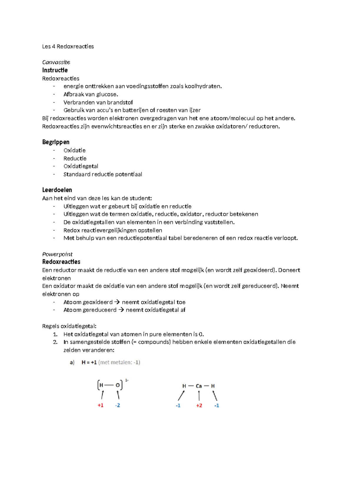 Les 4 Redoxreacties - aantekeningen tijdens de les - Les 4 ...