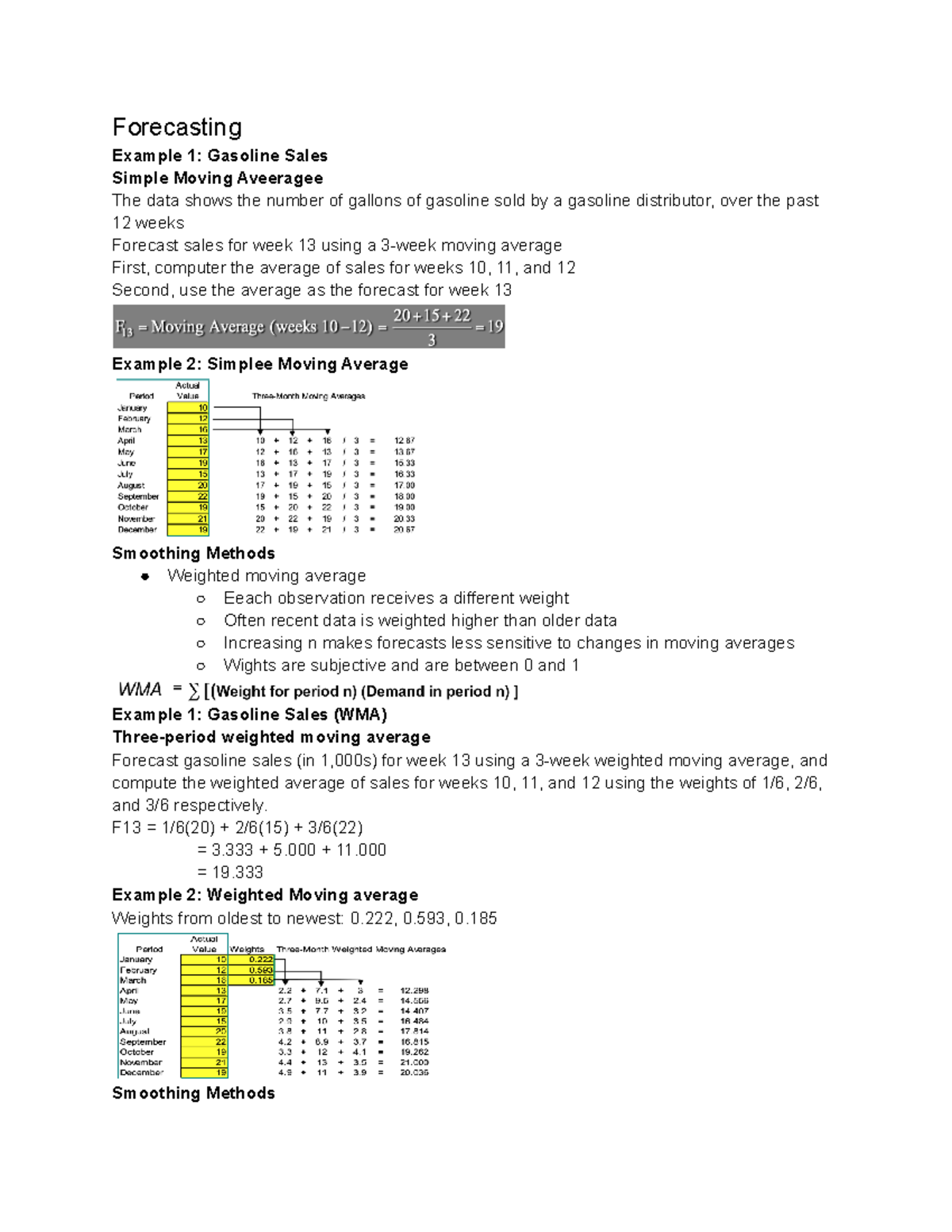 Forecasting - Forecasting Example 1: Gasoline Sales Simple Moving ...