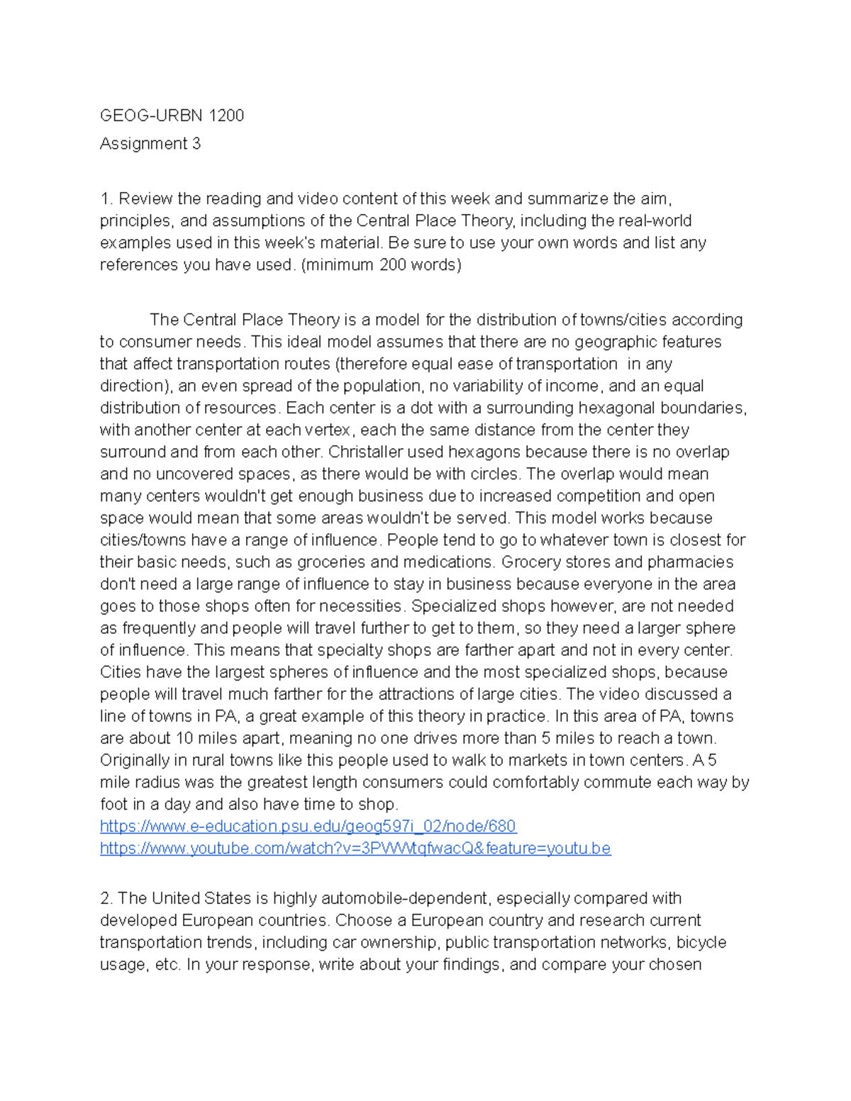 GEOG 1200 Assignment 3 - GEOG-URBN 1200 Assignment 3 Review the reading ...