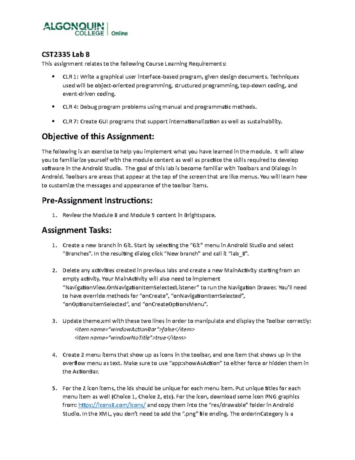 Cst2335 Lab8a Lab 8 This Assignment Relates To The Following Course Learning Requirements 