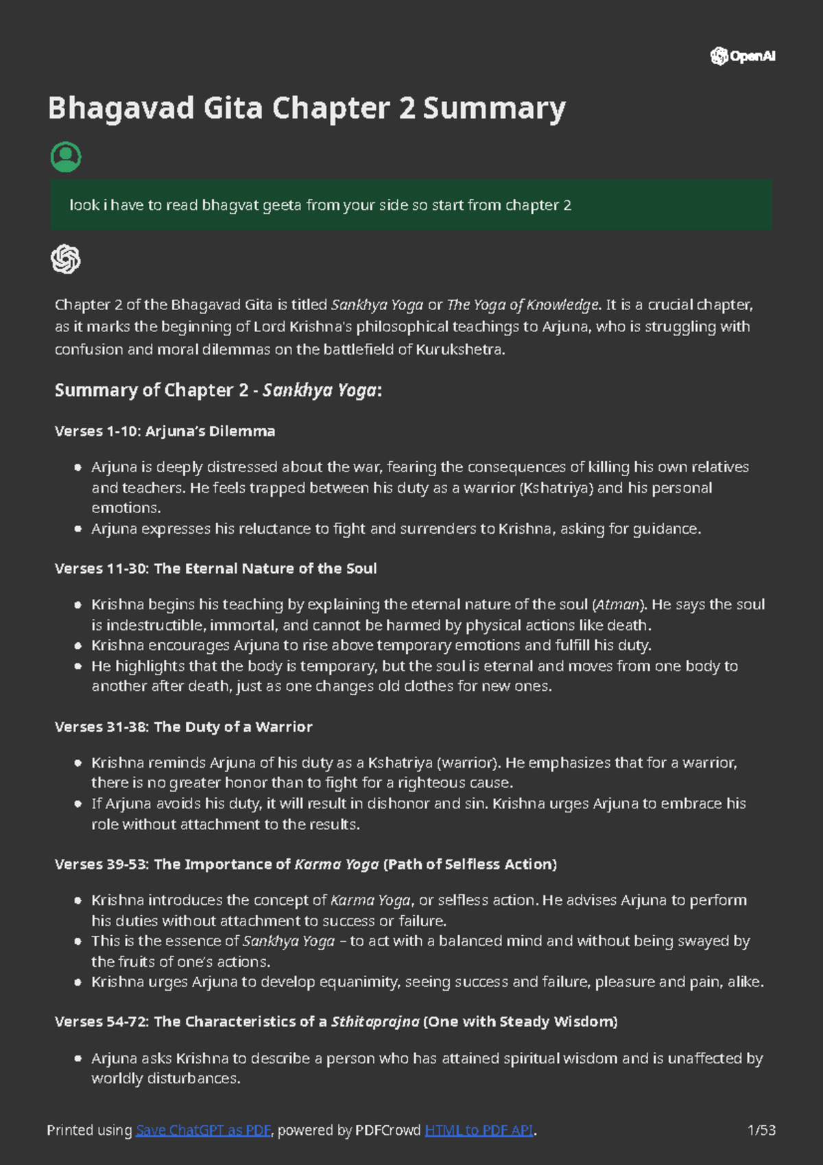 Bhagavad Gita Chapter 2 Summary - Bhagavad Gita Chapter 2 Summary Chapter 2 of the Bhagavad Gita ...