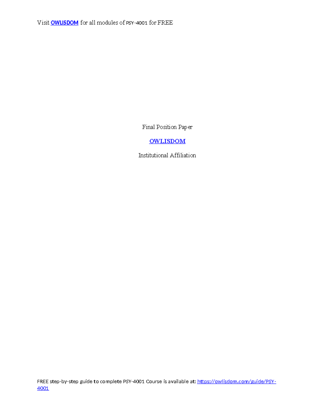 PSY4001 Week 5 Assignment Final Position Paper - PSY4001 - Visit ...