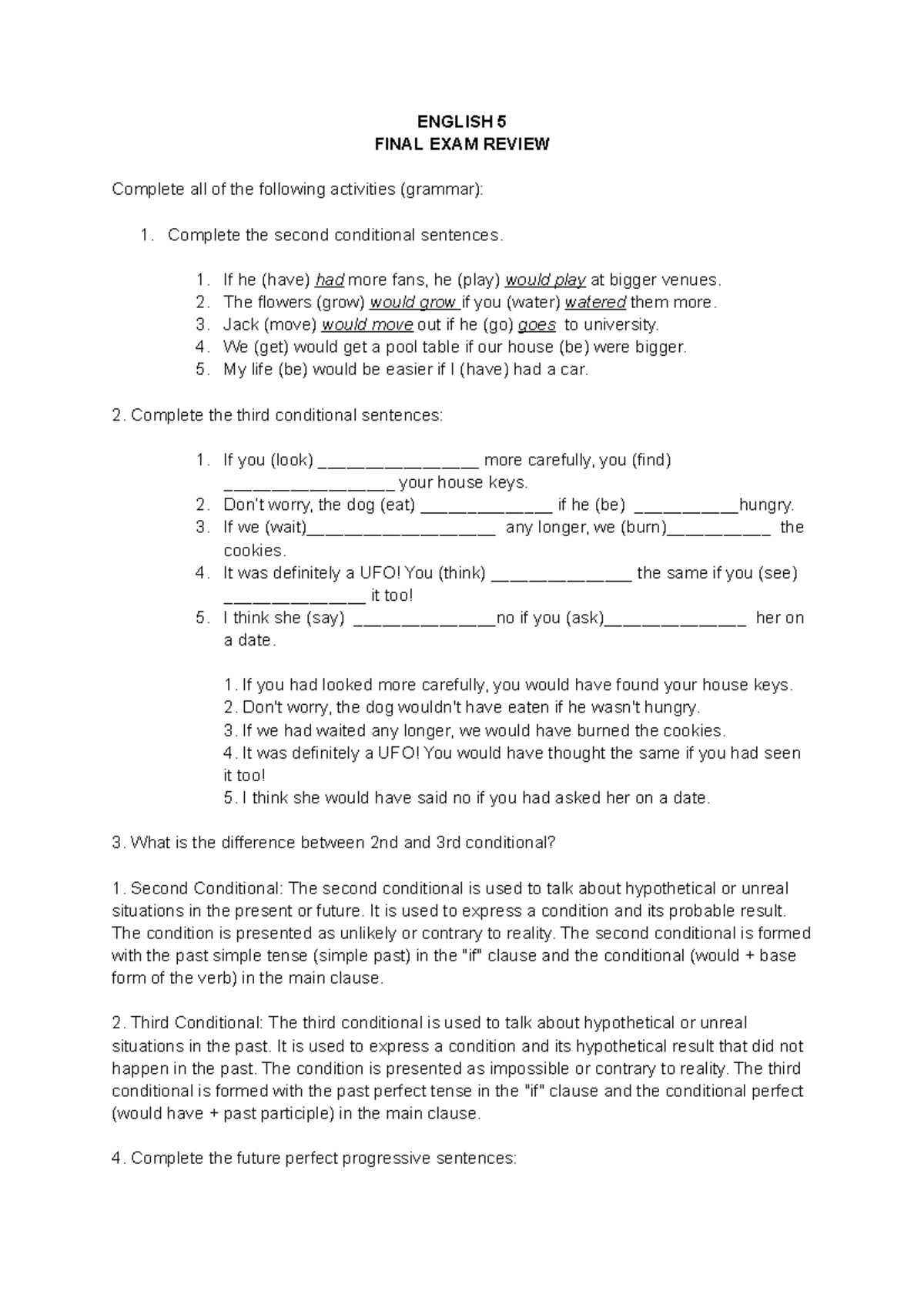 Evidencia 3 de ingles - ENGLISH 5 FINAL EXAM REVIEW Complete all of the ...