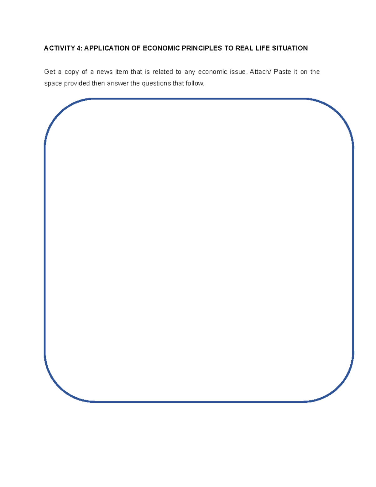 Activity 4- Application OF Economic Principles TO REAL LIFE Situation ...