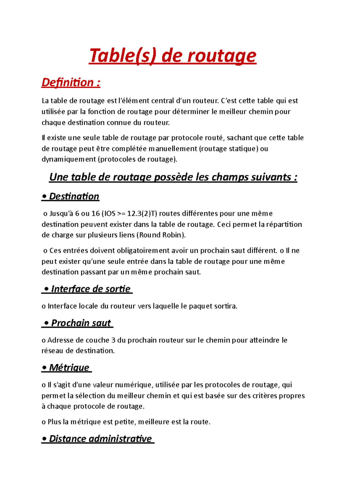 Table de Routage - Table(s) de routage Definition : La table de routage ...