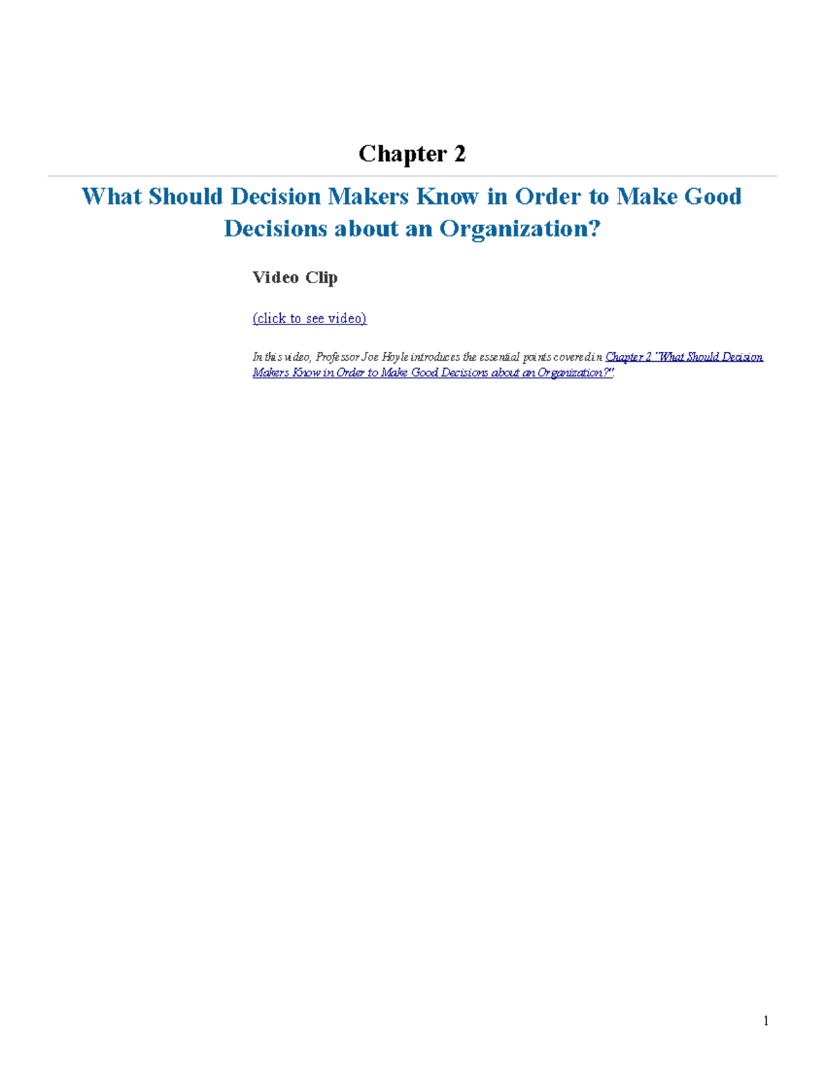 Decisions about an Organization - Chapter 2 What Should Decision Makers Know in Order to Make ...