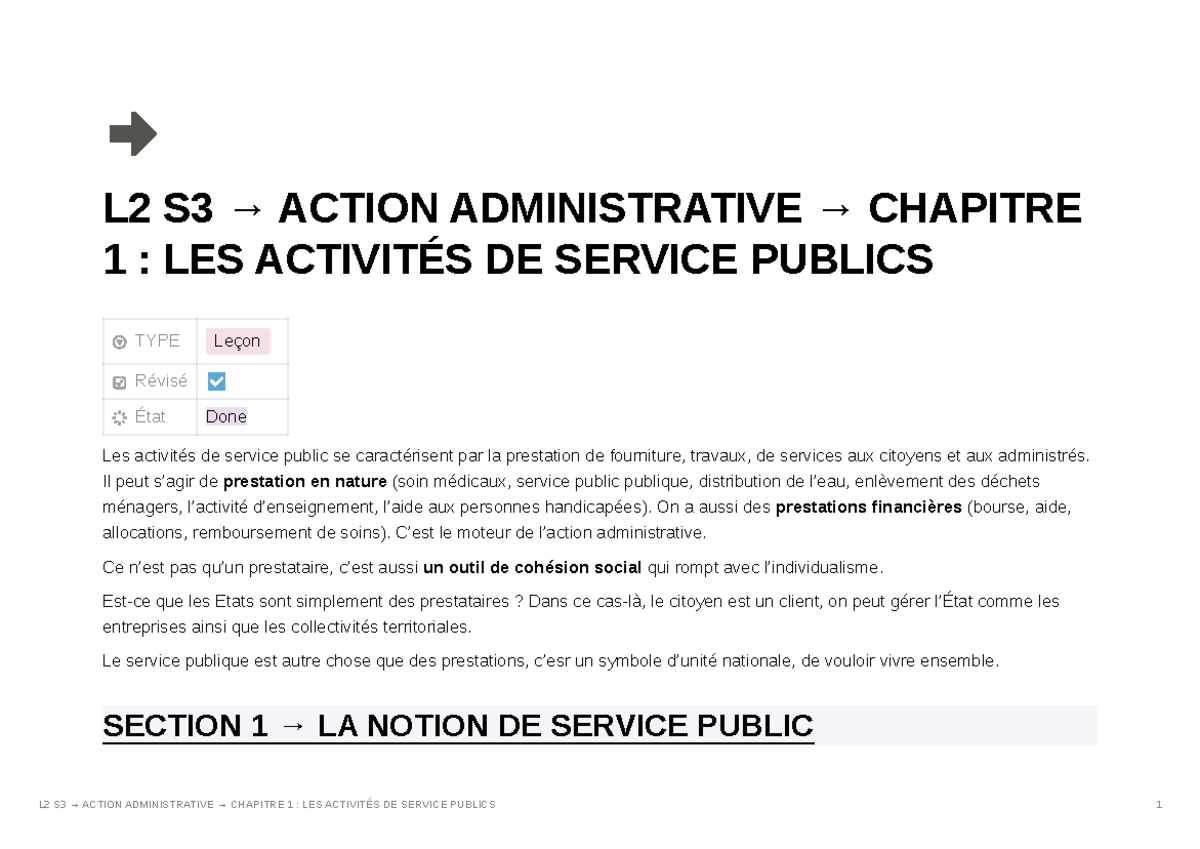 Action administrative - Les activités de services publics - L2 S3 → ...