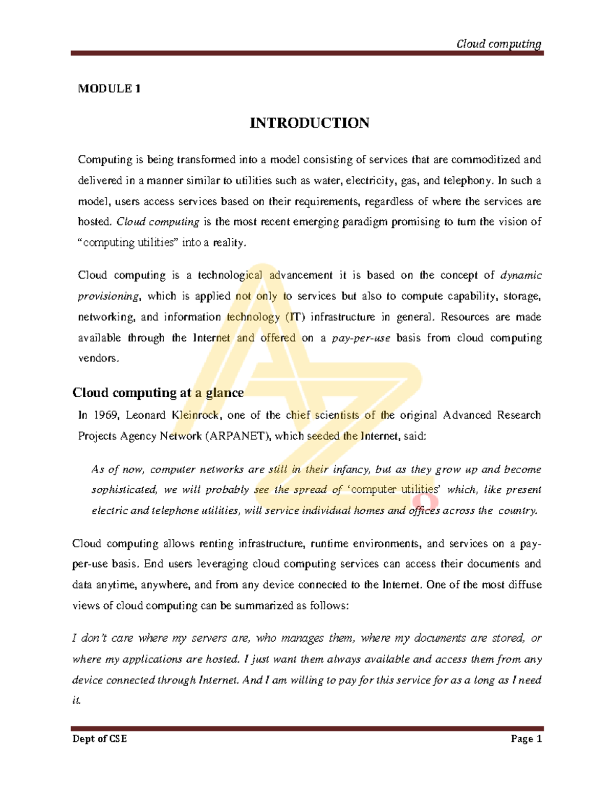 CCA Mod1-5@Az Documents - MODULE 1 INTRODUCTION Computing is being transformed into a model ...