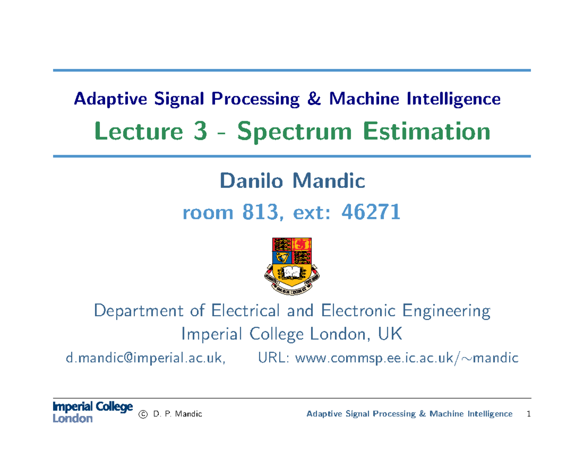 ASP MI Lecture 3 Non Parametric SE 2020 - Adaptive Signal Processing ...